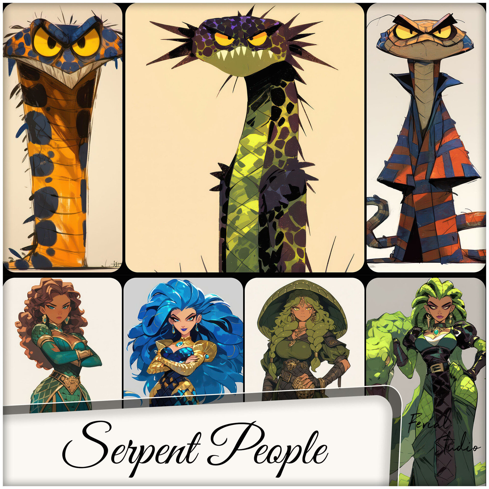 Ferial Studio - 🔹220 Serpent People - Cartoon Character Reference Image ...