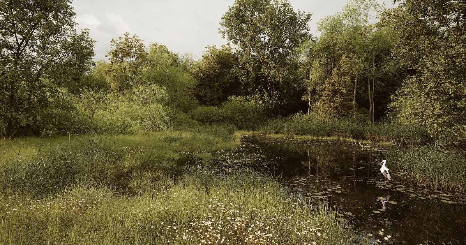 Nikjas Adam - The Pond and the Stork (UE5 Path Tracing)