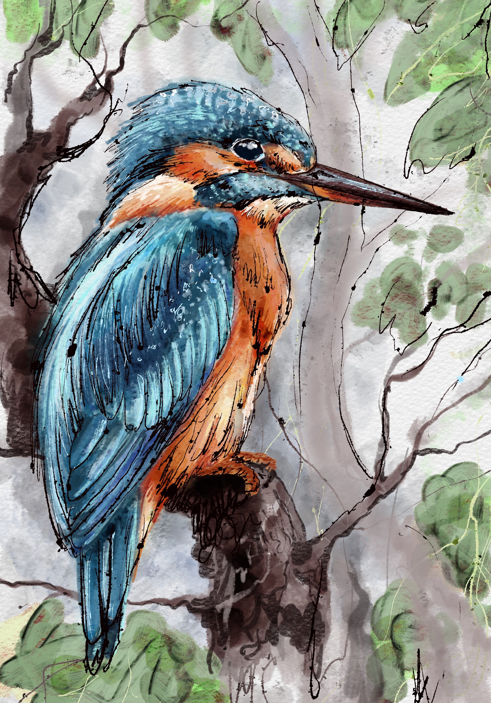 ArtStation - Artset. Watercolor and ink. Bird.