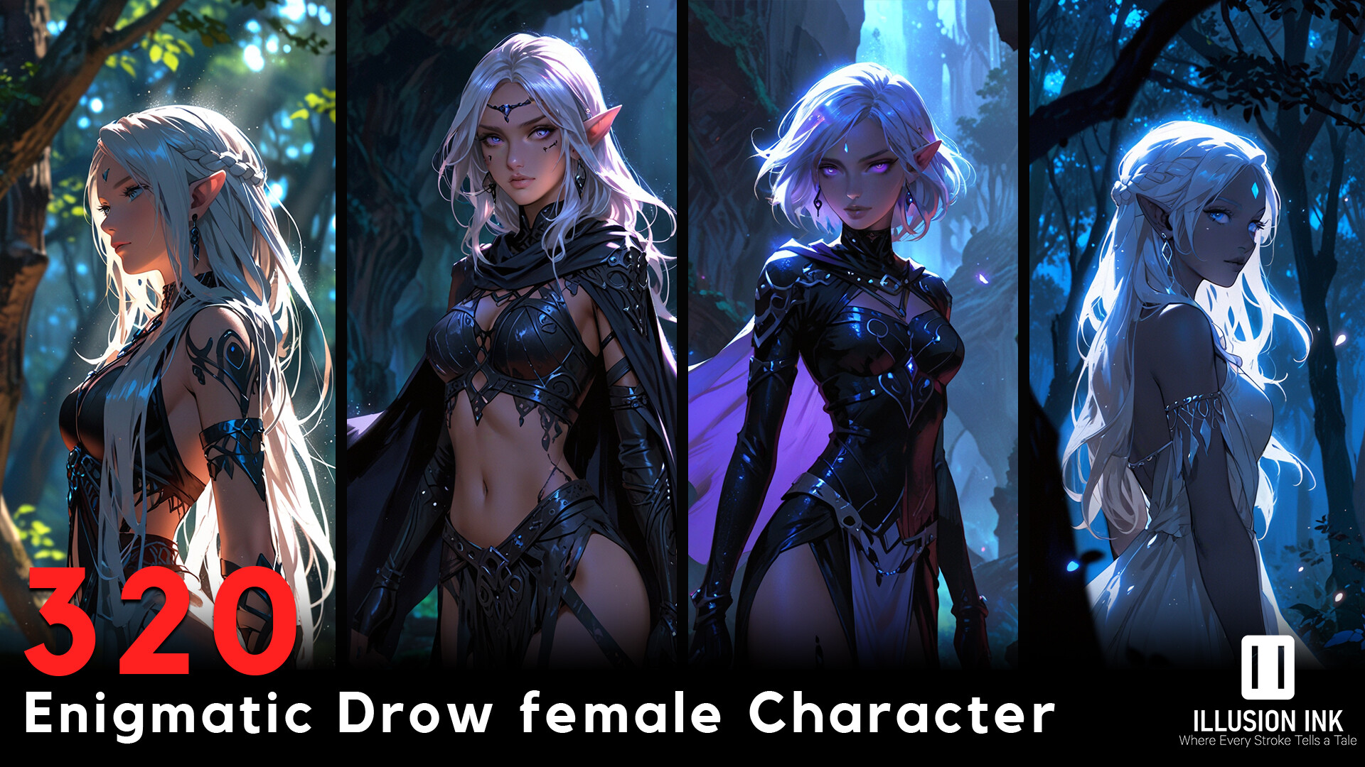 ILLUSION INK - 320 Enigmatic Drow Female Character | 8K