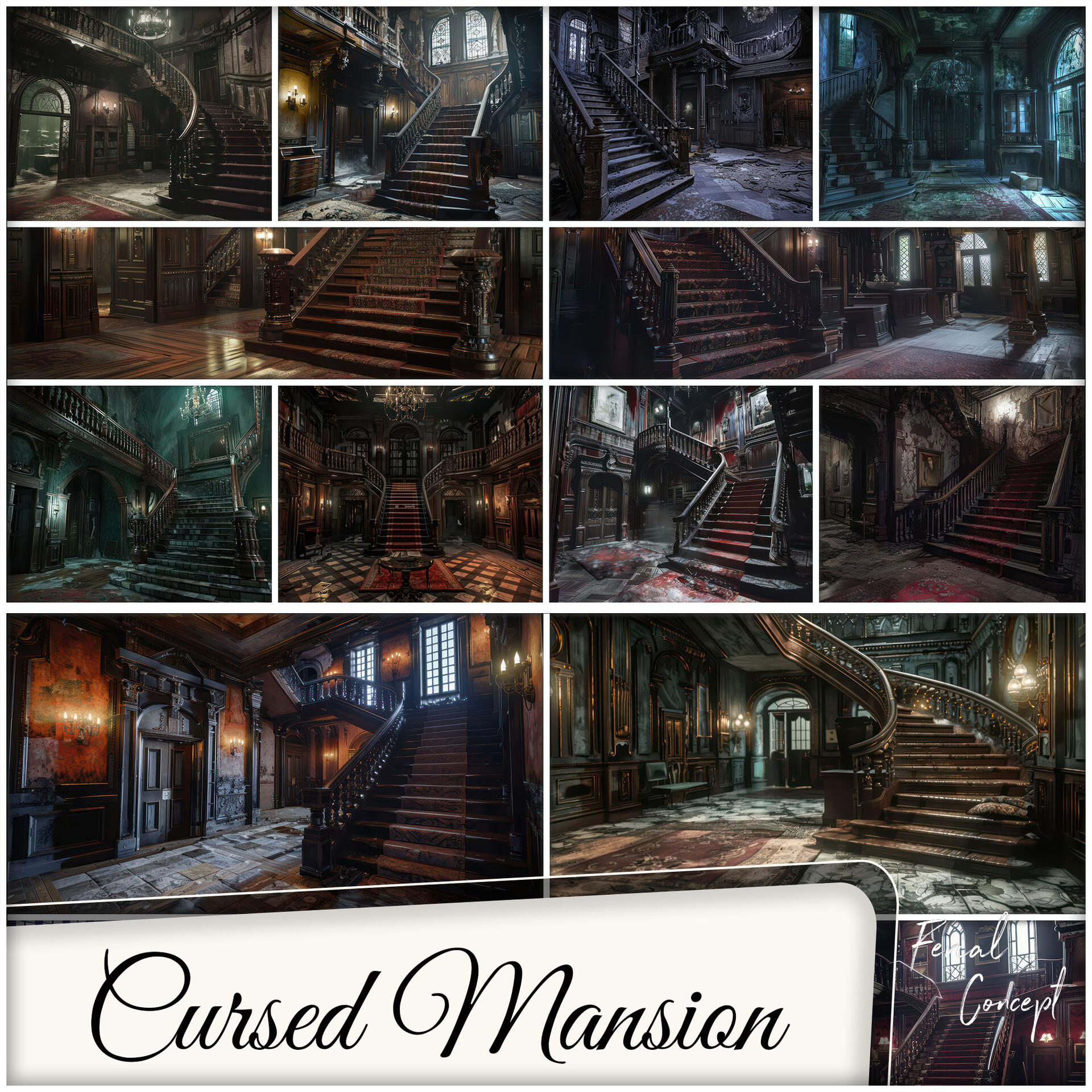 Ferial Concept - 🔹210 Cursed Mansion - Interior Reference Image Pack v.82 |4K|