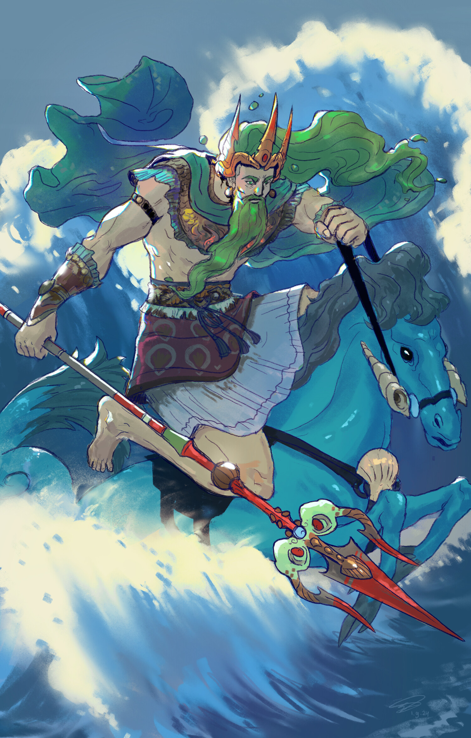 ArtStation - Poseidon riding the waves