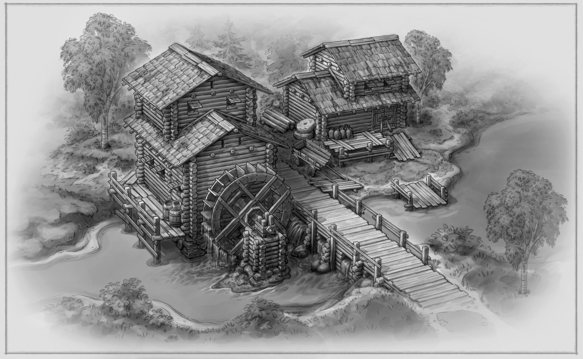 ArtStation - sketch_03_WaterMill
