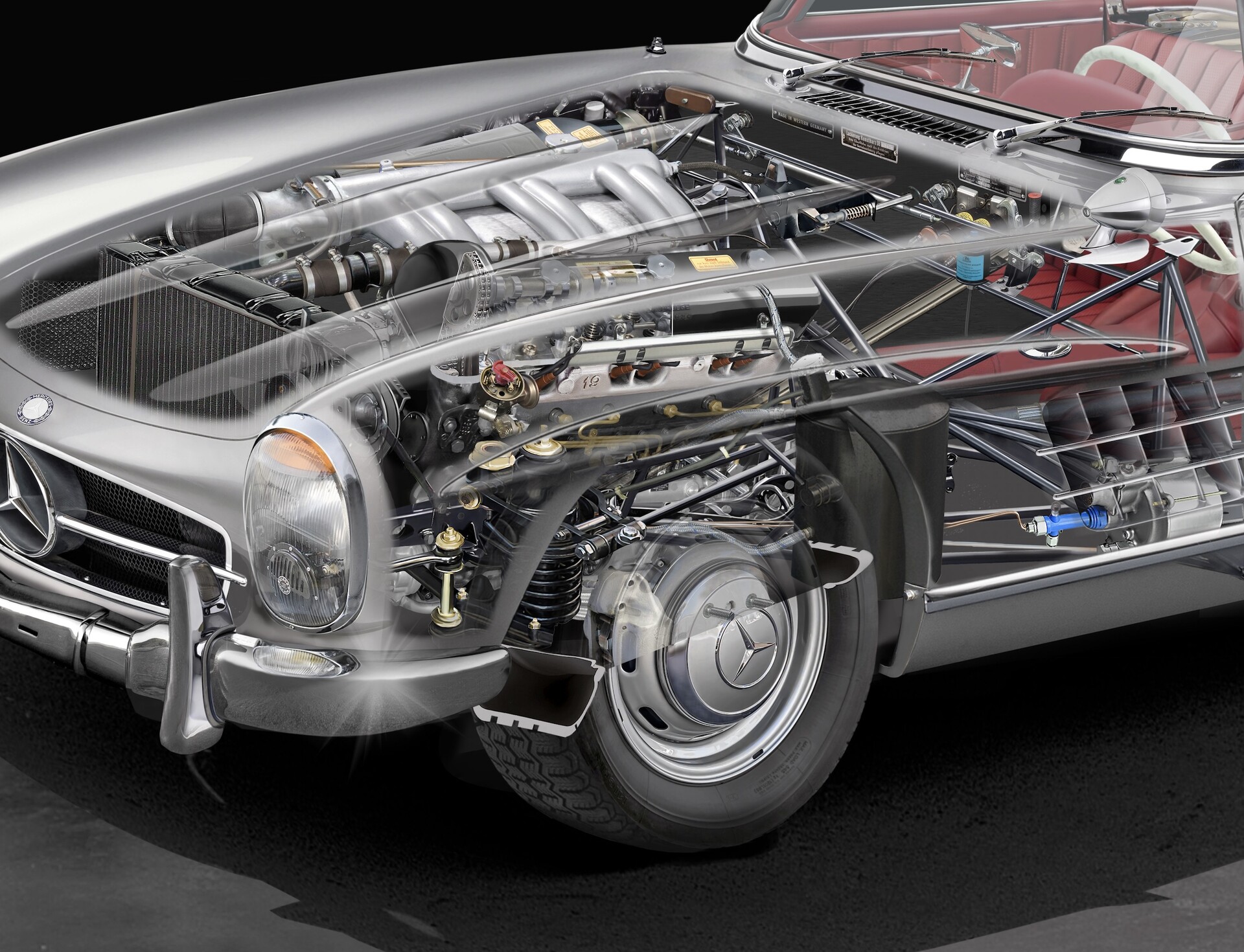 Cutaway art and prints - Mercedes 300 SL "super leicht" Gullwing and ...