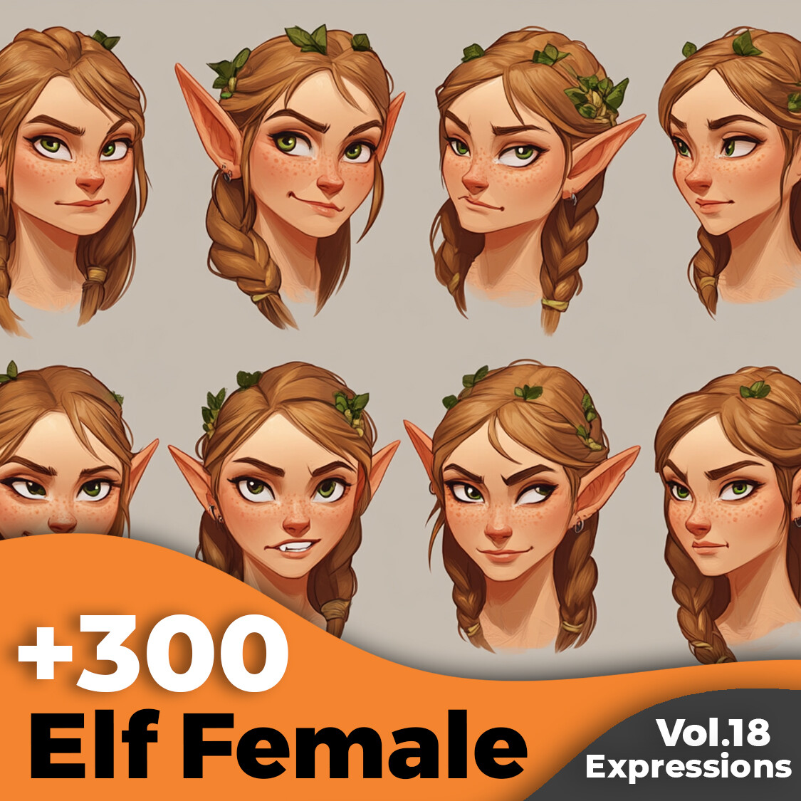 ArtStation - +300 Elf Female Expression Sheet(4k)