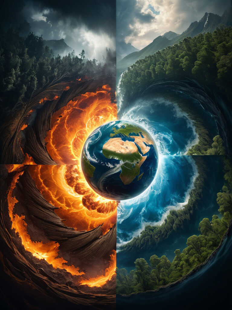 ArtStation - A picture that describes how water and fire disasters ...