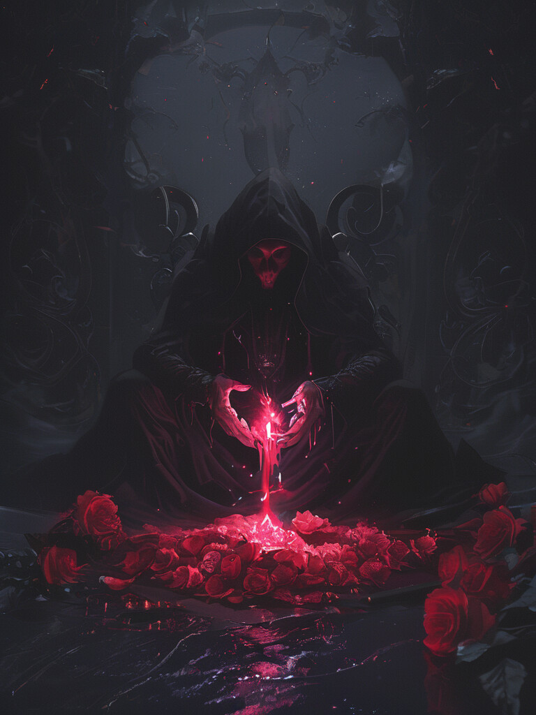 ArtStation - Scary ghost in a black cloak with red roses, set in a dark ...