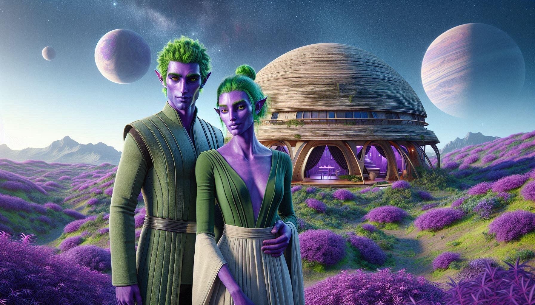 ArtStation - Purple Humanoid Couple Outside Home