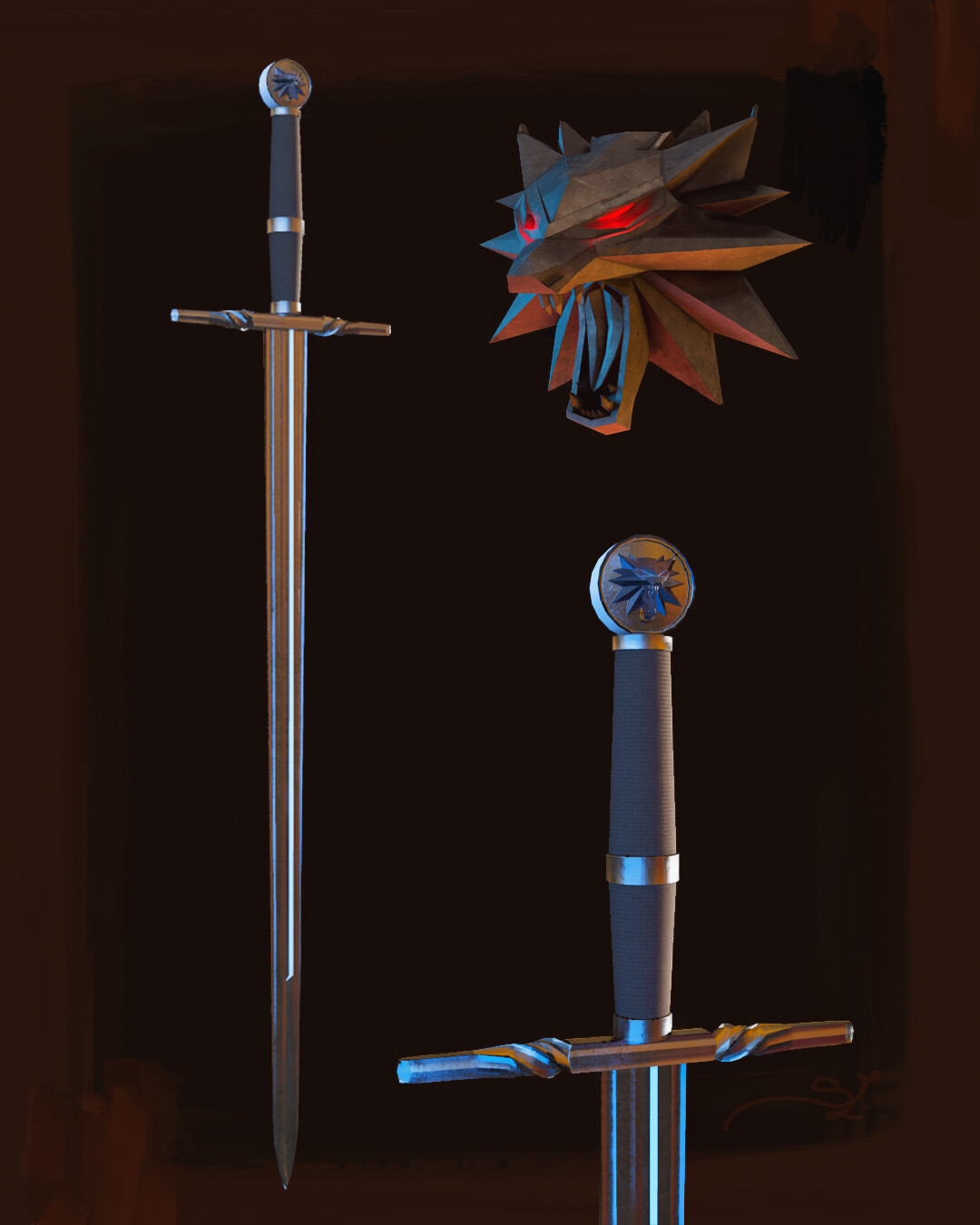 Sara Lottici - Geralt of Rivia Steel Sword and Wolf School Medallion ...