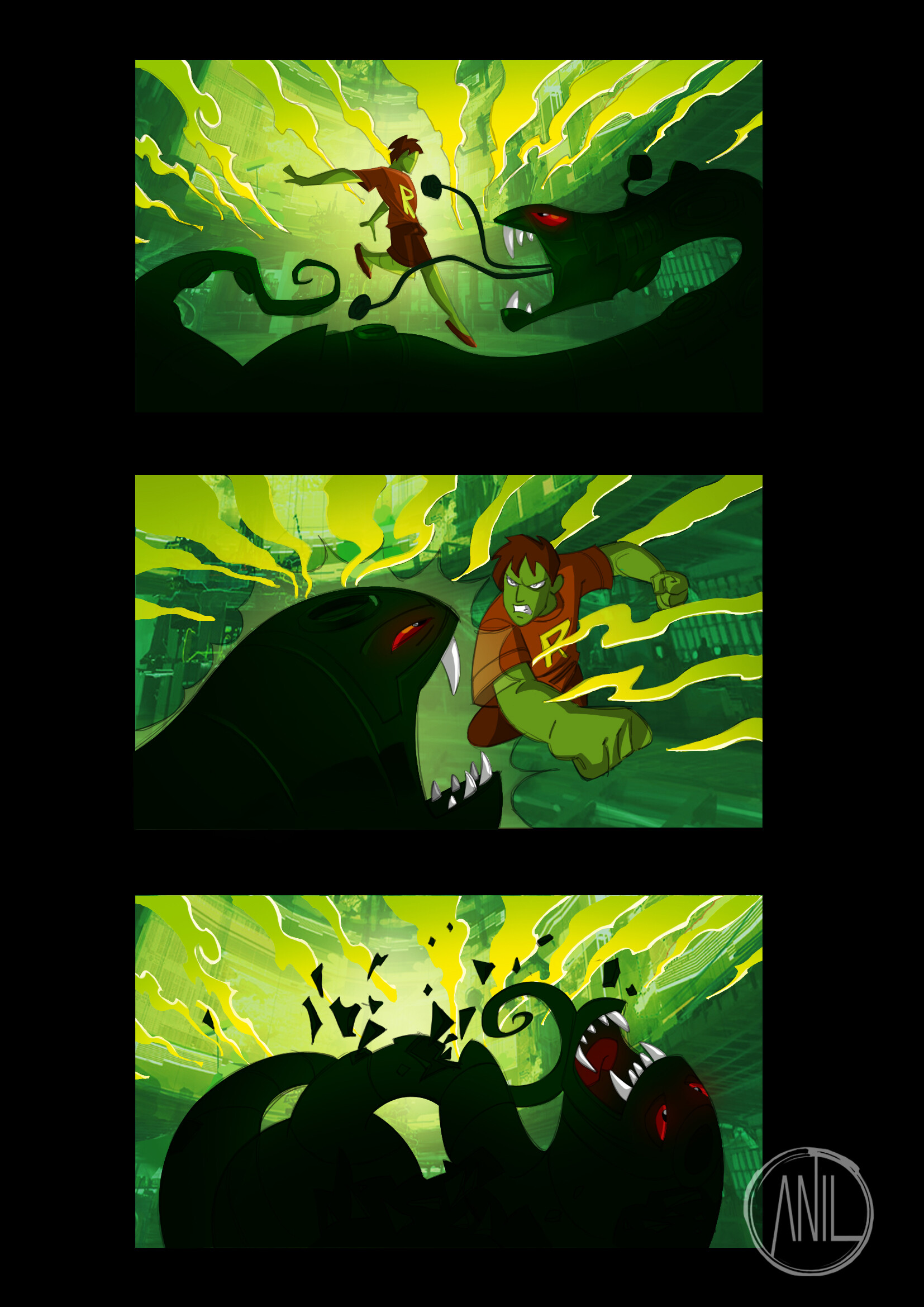 ArtStation - Boy attacking snake