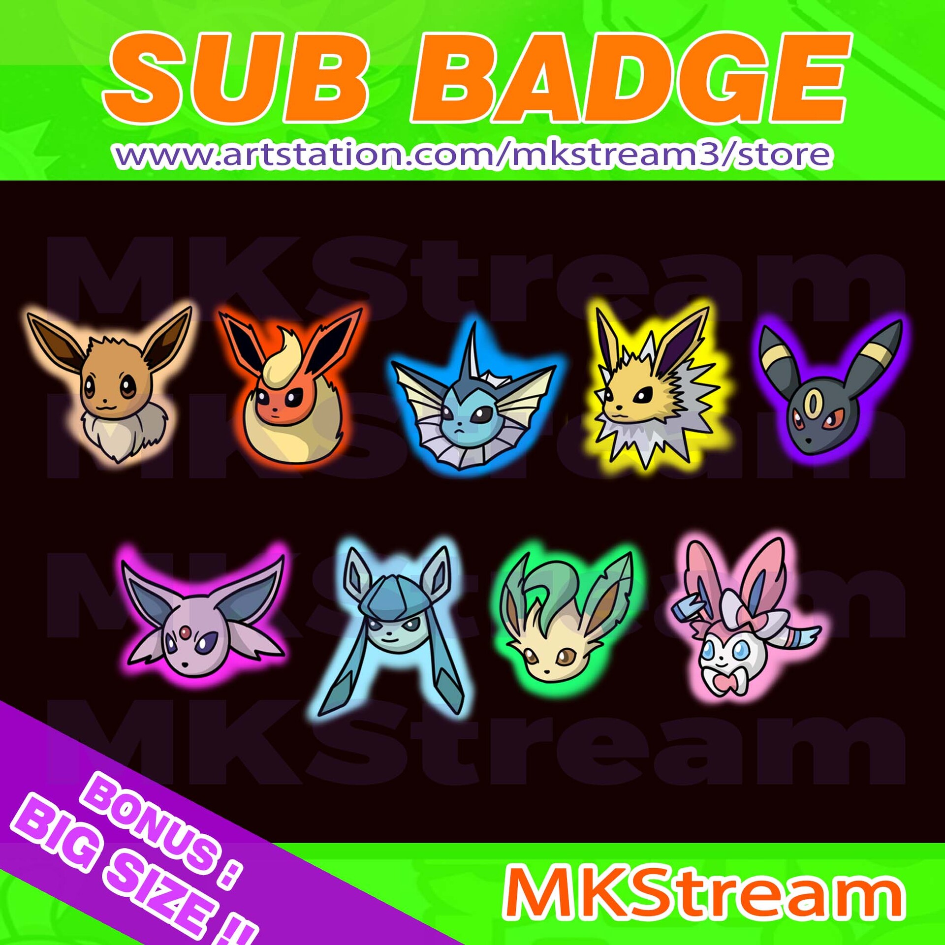 ArtStation - Twitch sub badges pokemon eevee evolution pack