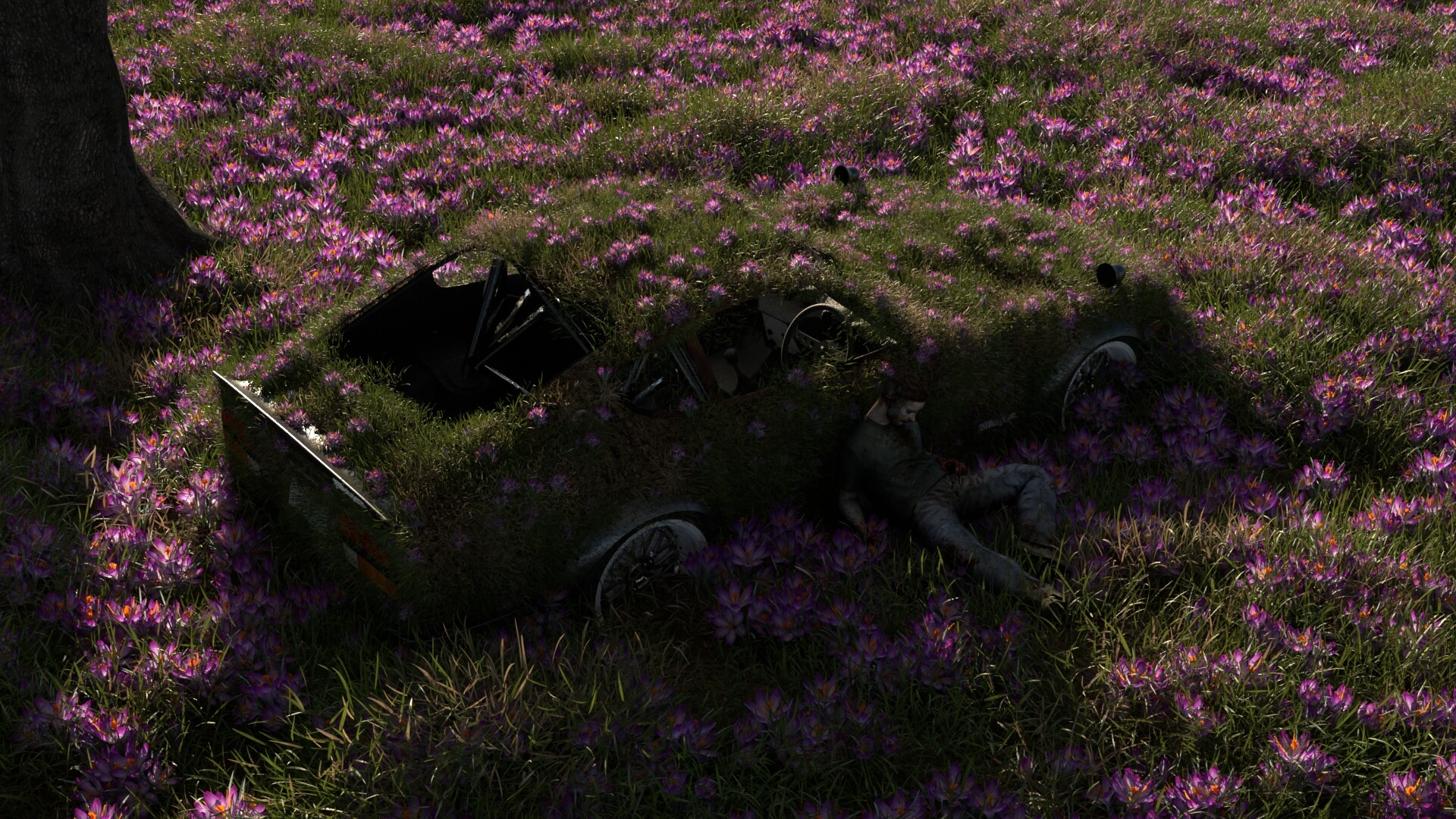 ArtStation - "Wildflowers and Rust: A Forest’s Forgotten Passenger"