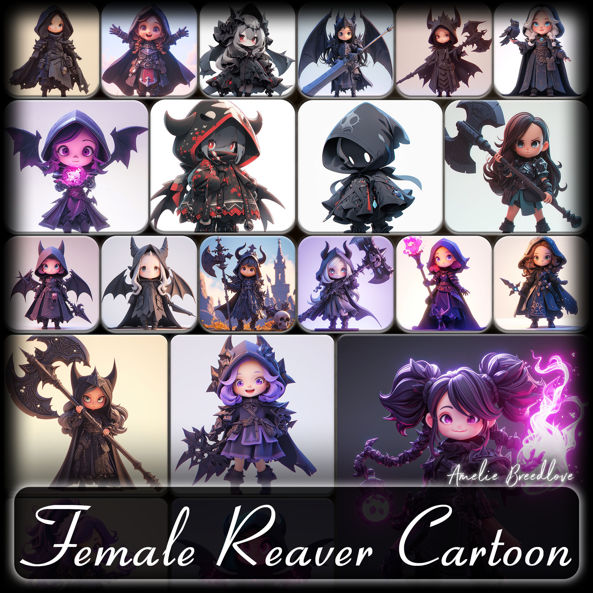 Amelie Anime - 200 Female Reaver Cartoon (Full Body) Reference Pack ...