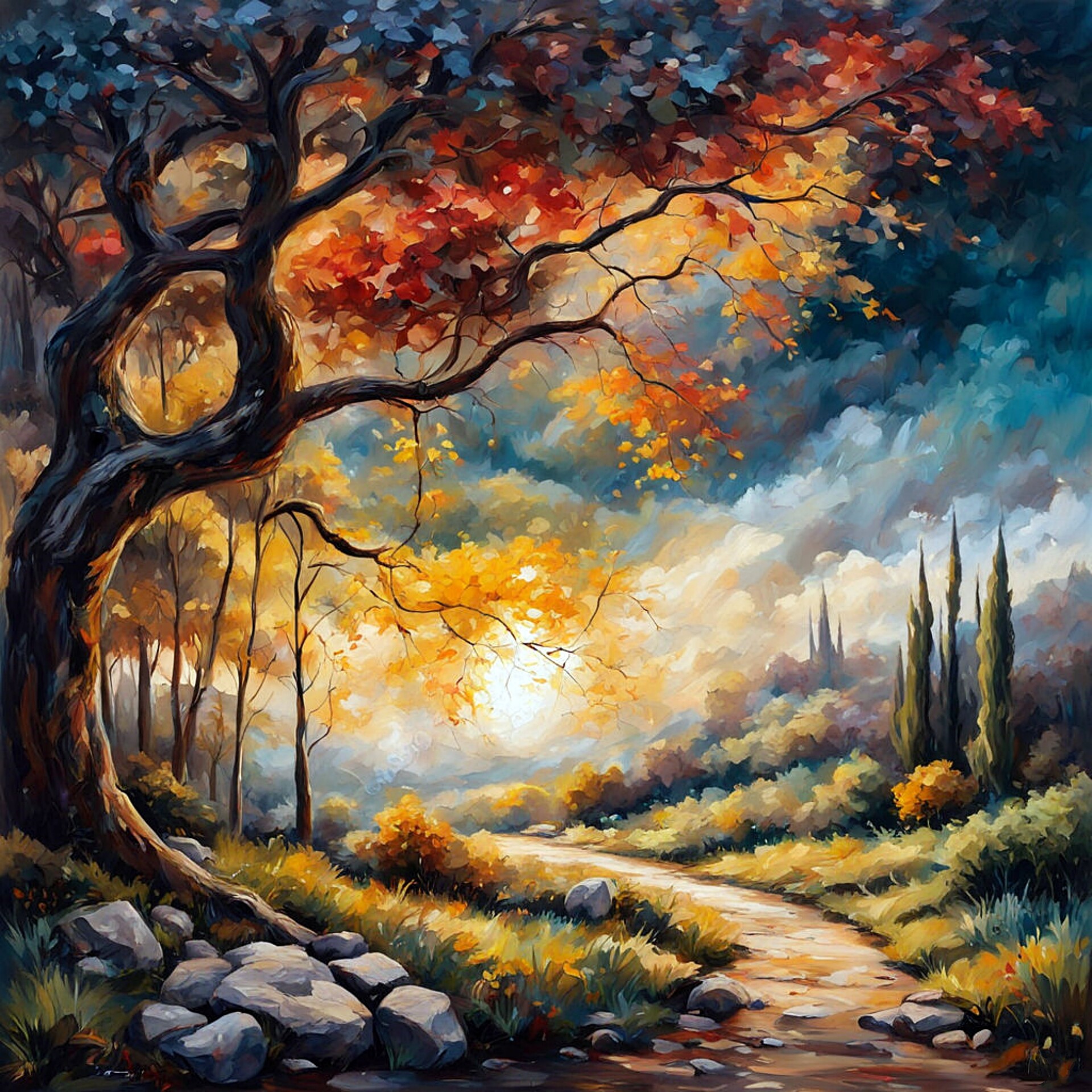 ArtStation - Landscape of a beautiful valley in autumn at sunset