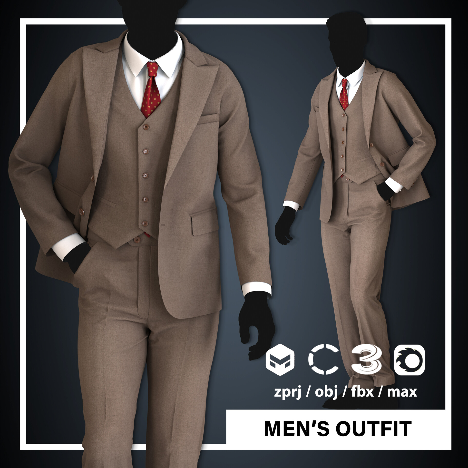 ArtStation - MEN'S OUTFIT(CLO3D, MD PROJECTS+OBJ+FBX)