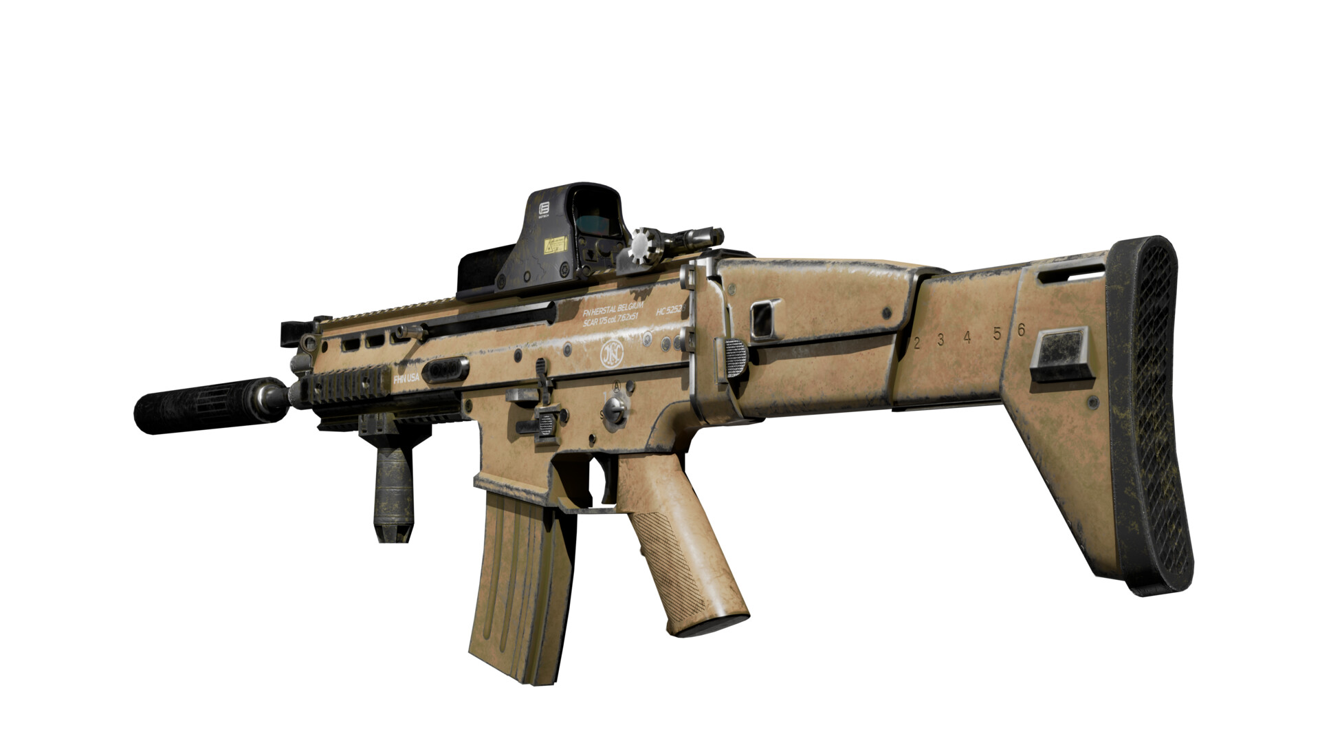 Sabbir Ahammed Shakil - SCAR-L Rifle - Game-Ready Low Poly 3D Model