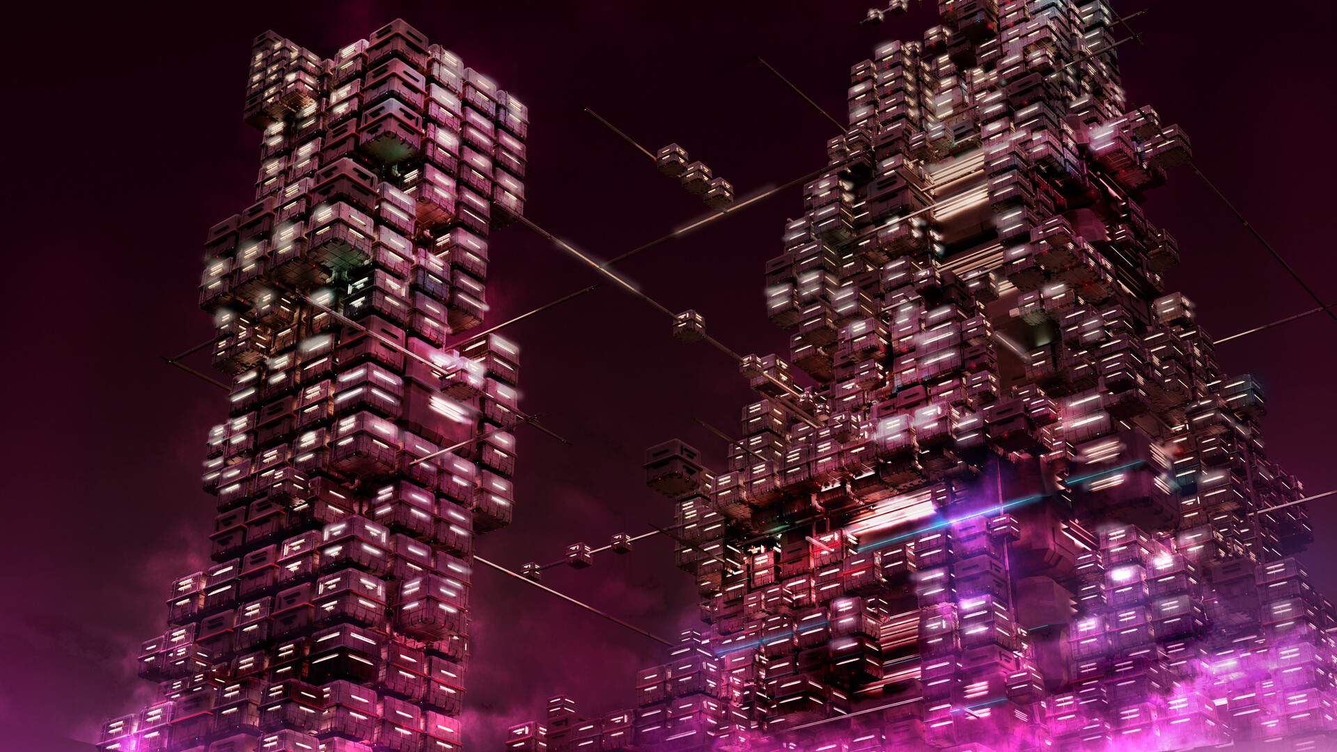 ArtStation - Asteroid mining facility neon glow