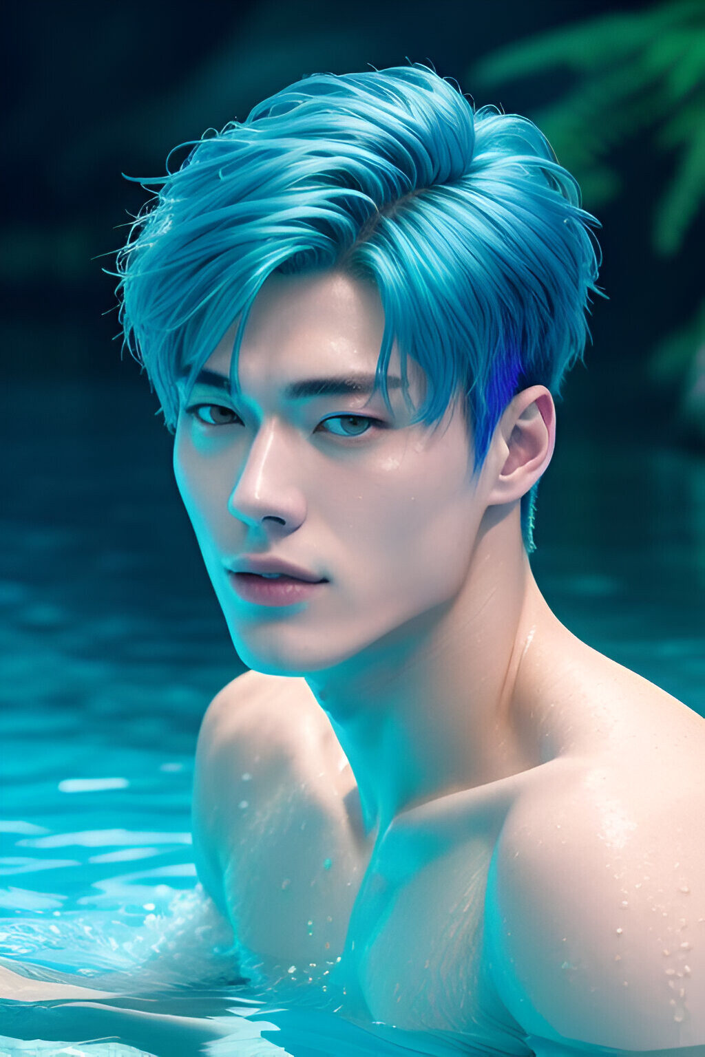 ArtStation - Blue-haired Korean Guy in Crystal Clear Water of Hidden Lagoon