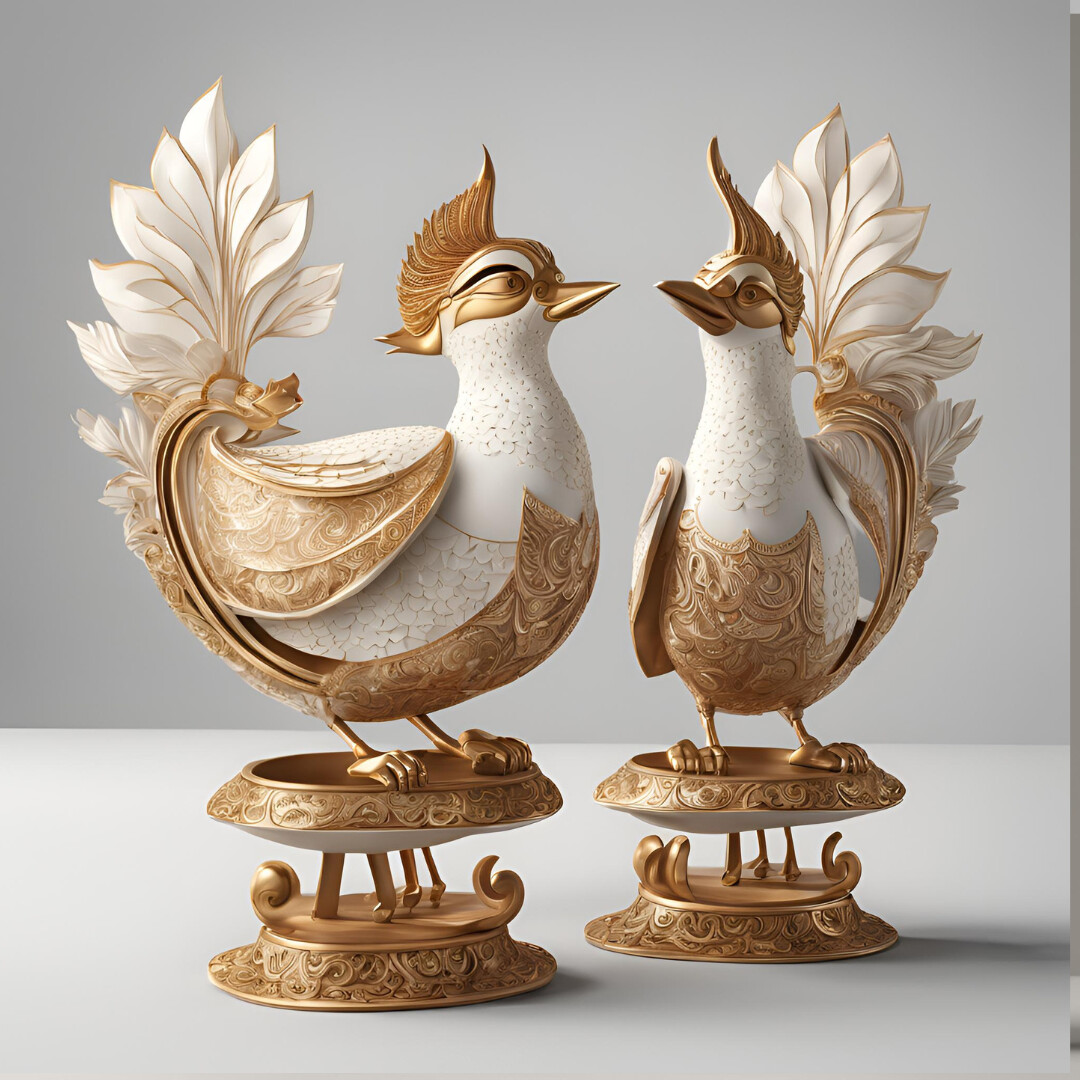 ArtStation - White and Gold Bird Carving