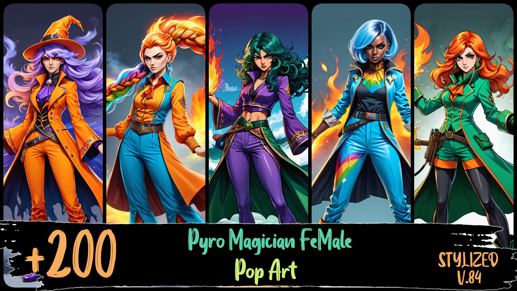 ArtStation - 210 Pyro Magician FeMale - Pop Art | 4K | Stylized Vol.84