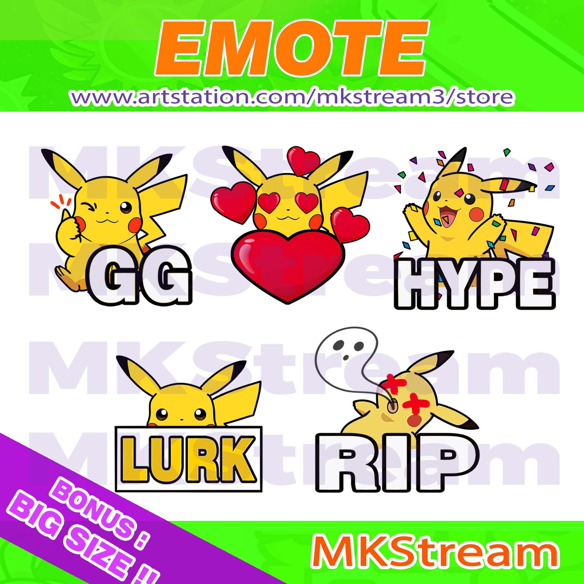 ArtStation - Emotes Pokemon Pikachu gg, love, hype, lurk & rip pack