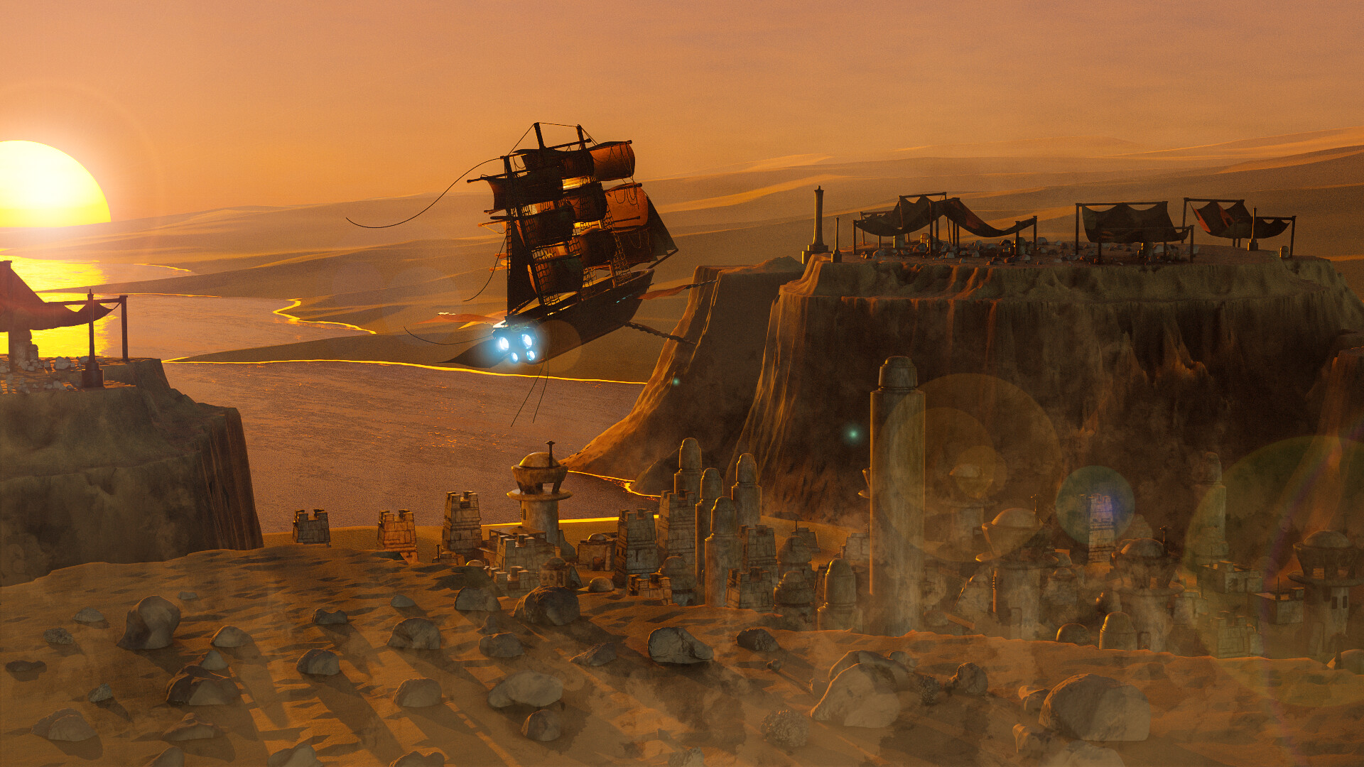 ArtStation - "Journey to the Horizon: The Desert City and Its Flight"