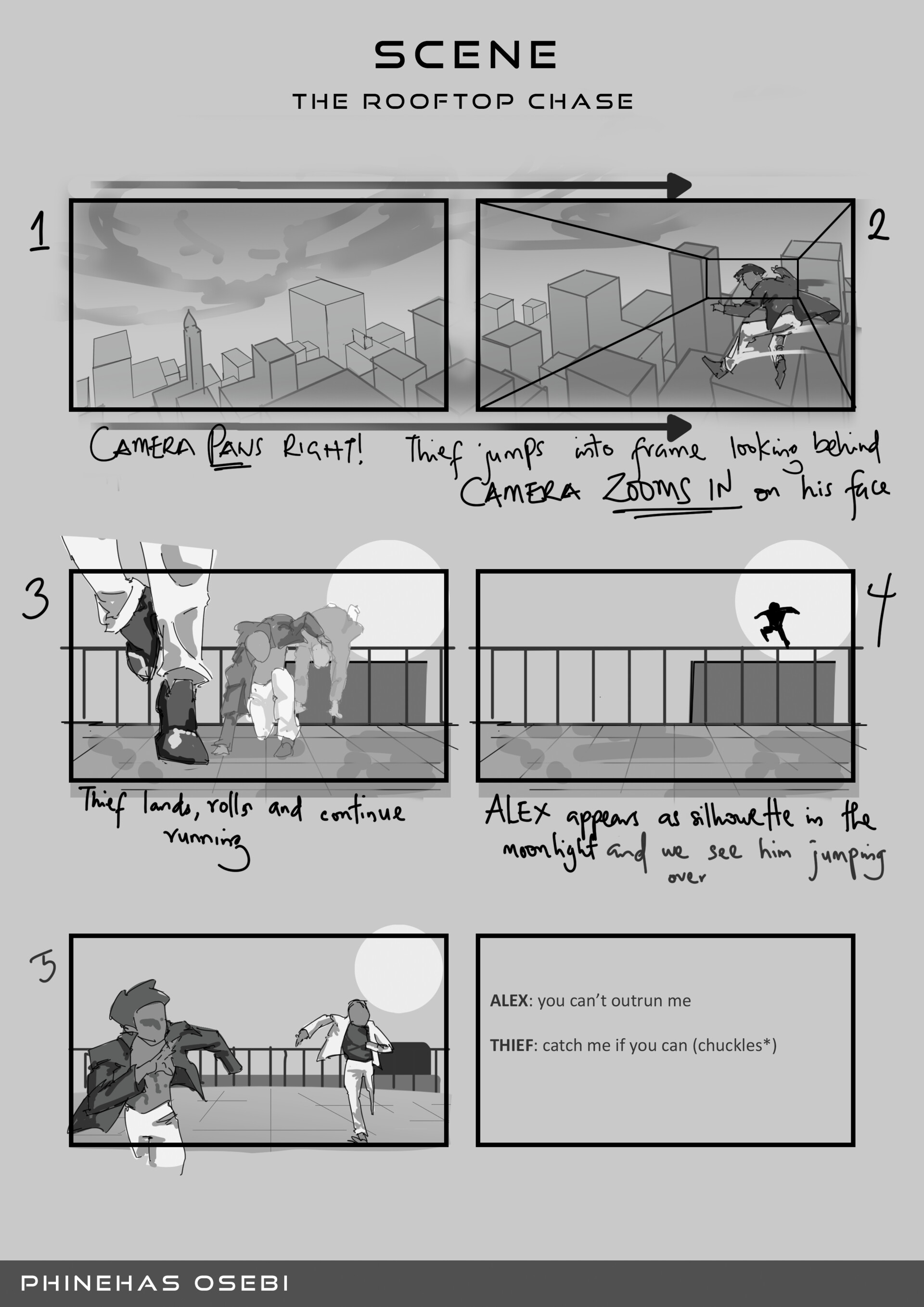 ArtStation - Rooftop Chase (Storyboard)