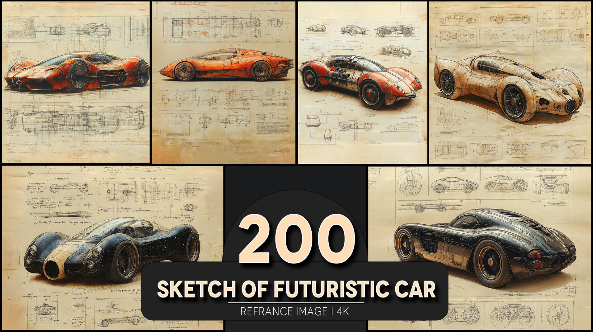 Pixel Ref - Sketch of Futuristic Car 4K Reference/Concept Images