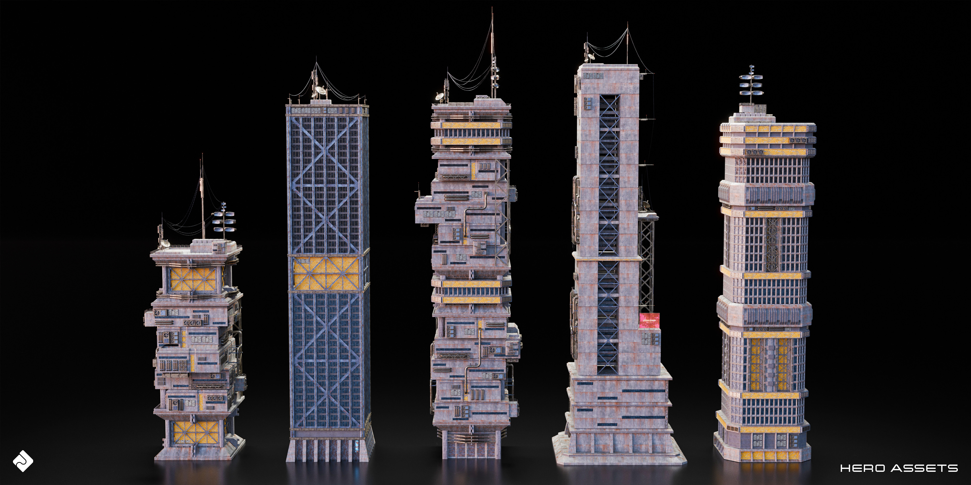 Asset Smash - Cyberpunk: High-Rise - 3D Kitbash Pack
