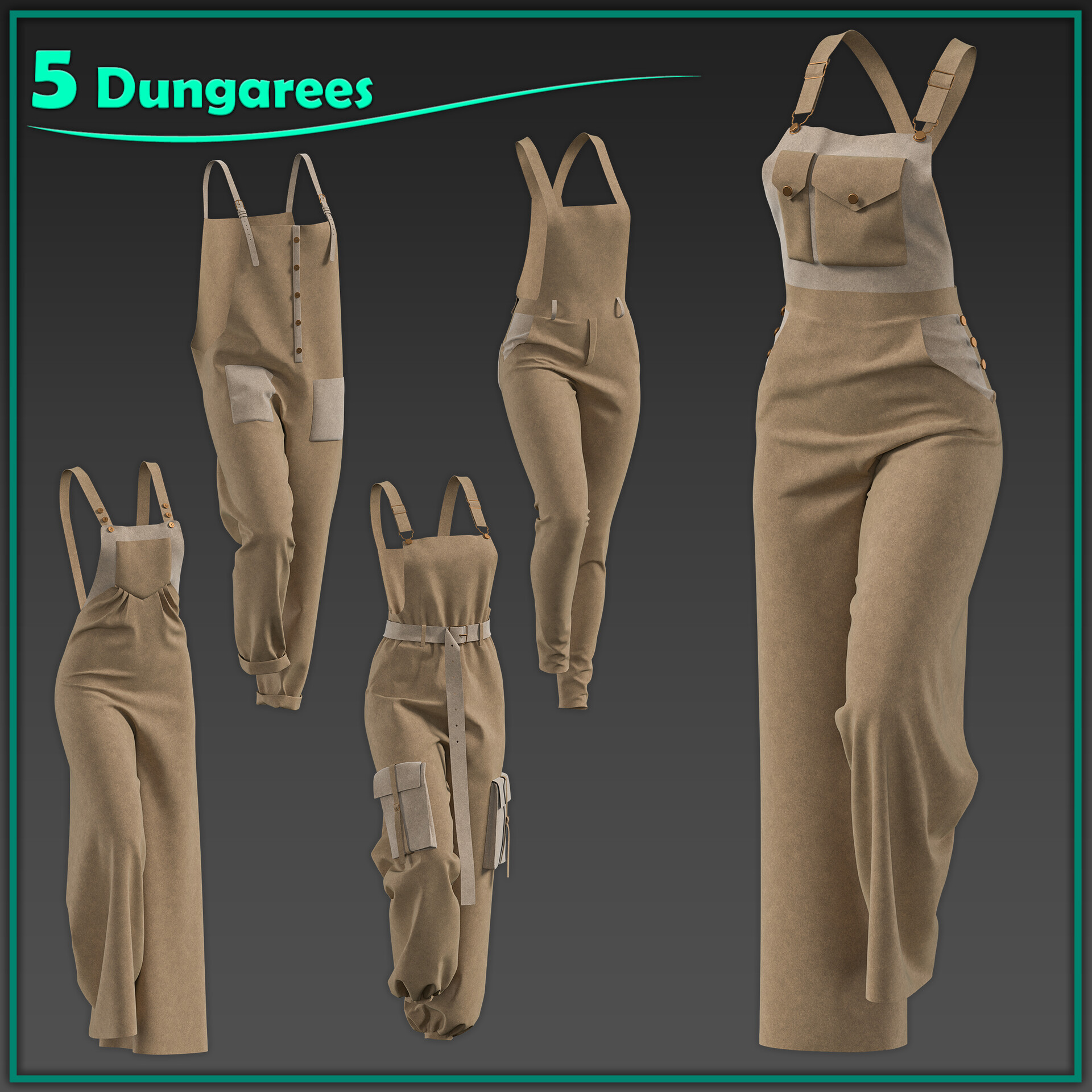 ArtStation - 5 female dungarees