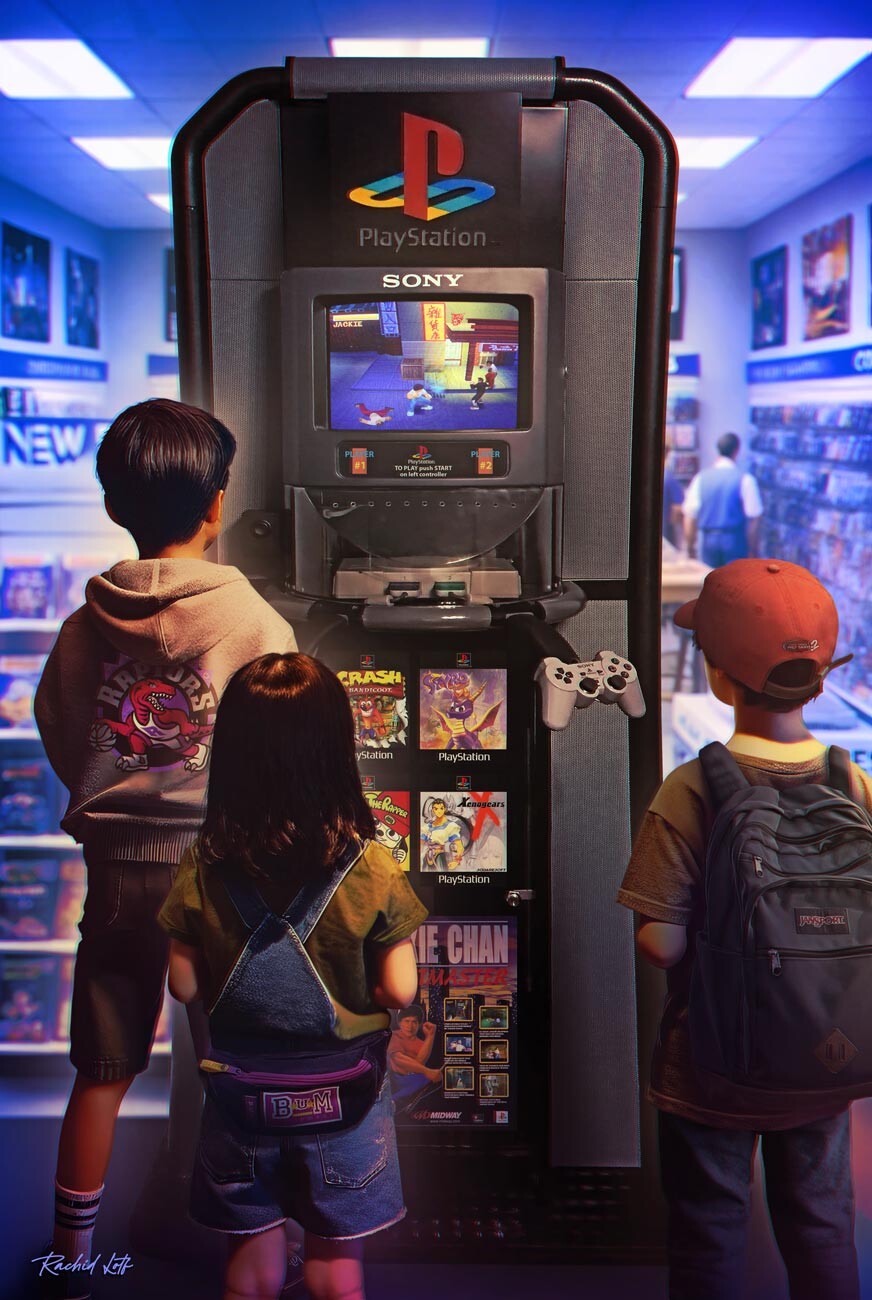 ArtStation - Playstation 1 - Column Kiosk - Jackie Chan Stuntmaster