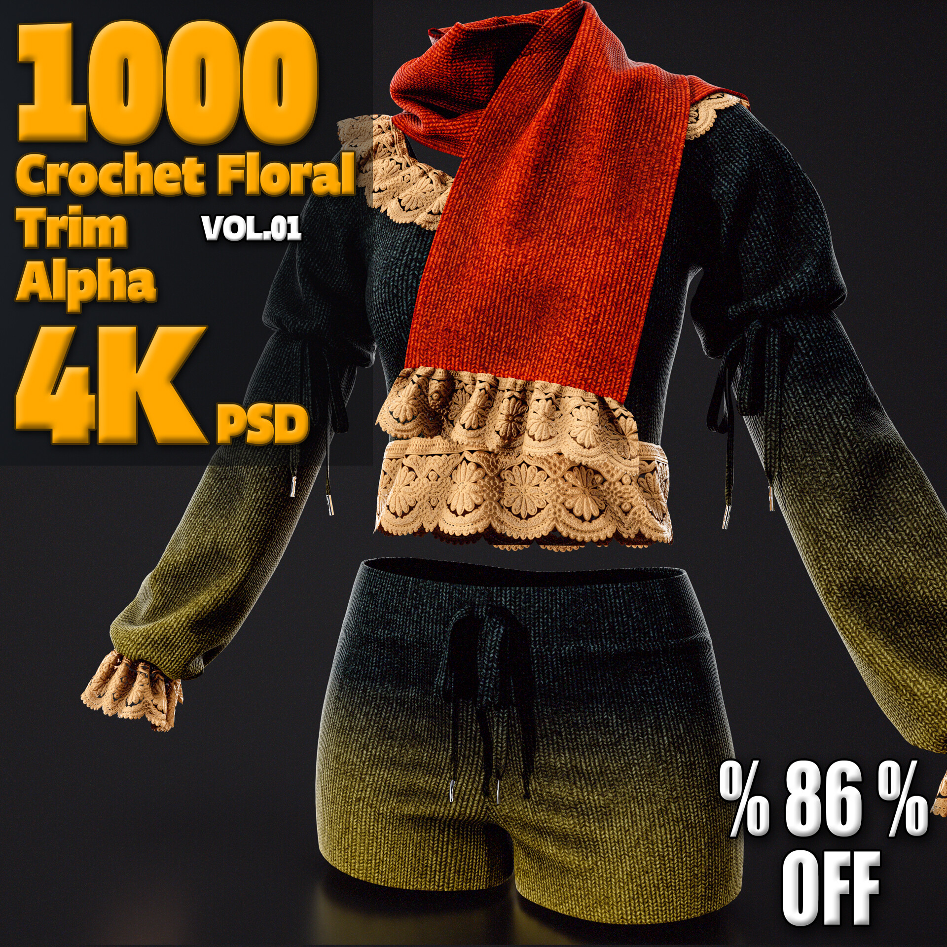 ArtStation - 1000 Crochet Floral Trim Alpha + 4K + PSD + High Quality ...