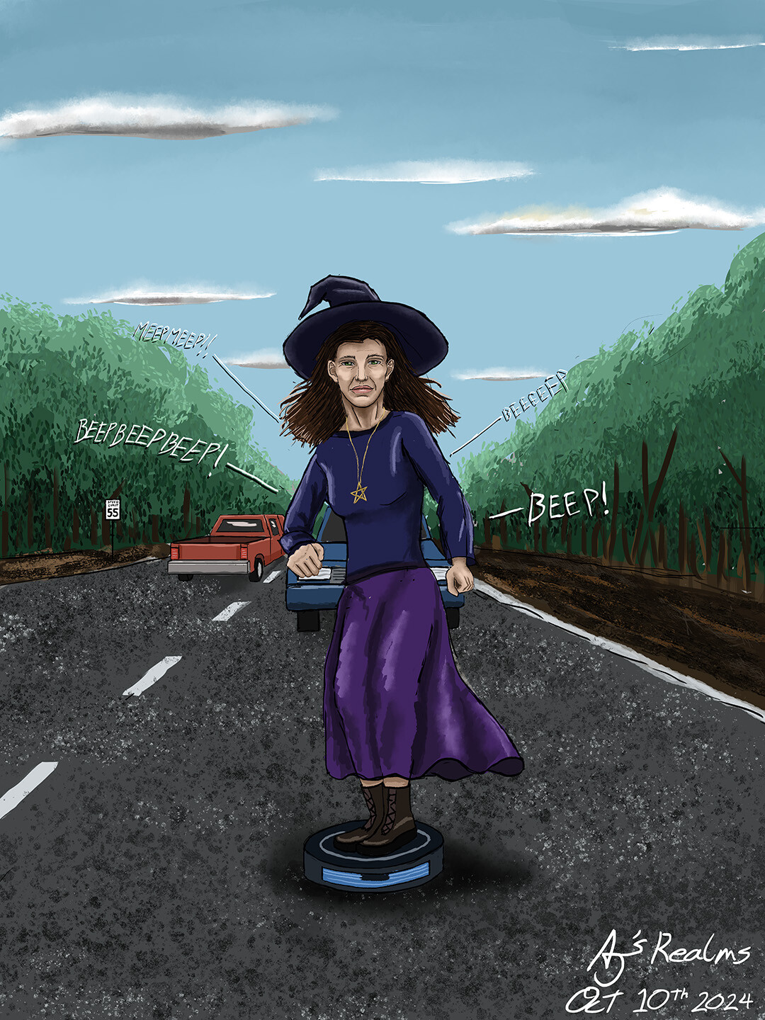 ArtStation - Artober 10th 2024 (Modern witch riding a roomba)