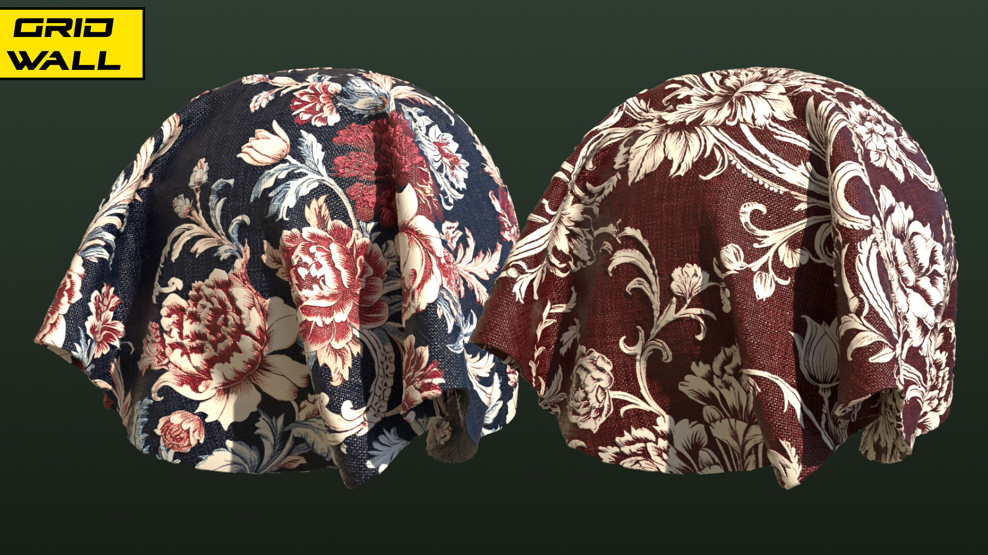 GridWall Studio - Game Assets, PBR Textures & 3D Models - Damask Floral Fabrics