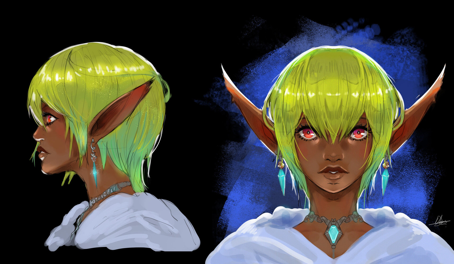 ArtStation - Green Hair Elf doodle