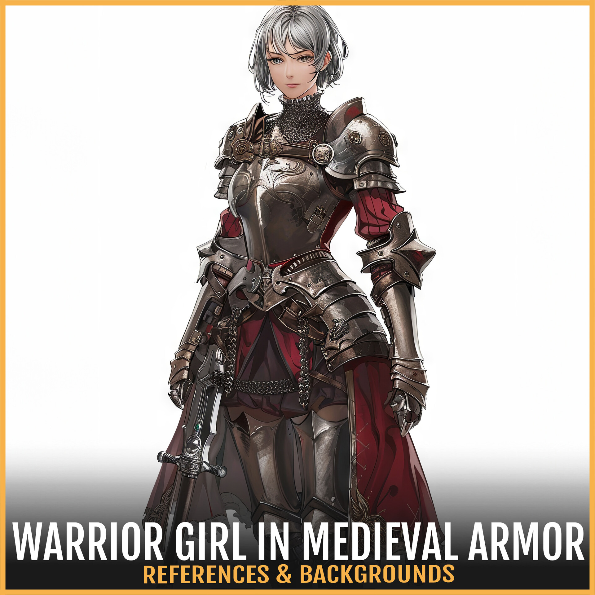 ArtStation - 505 Gray-Haired Warrior Girl in Medieval Armor