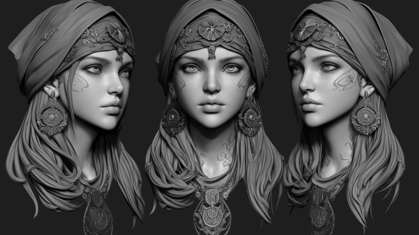 3D Head Sculpt References in 4K - Tika Art - +300 Female Fortune Teller ...