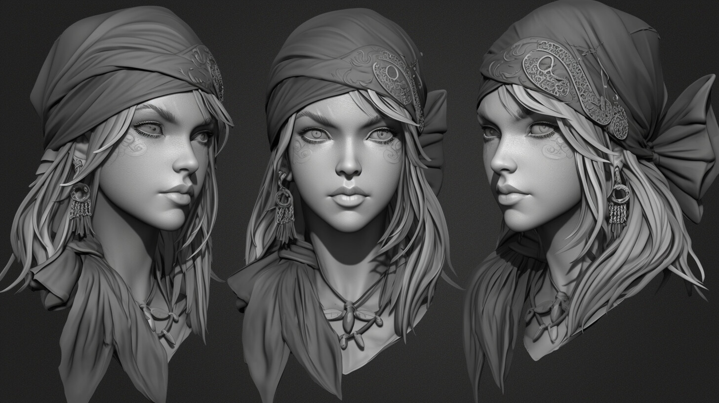 3D Head Sculpt References in 4K - Tika Art - +300 Female Fortune Teller ...
