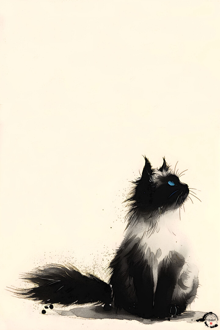 ArtStation - Māo 猫 - Chinese cat ink illustration 10
