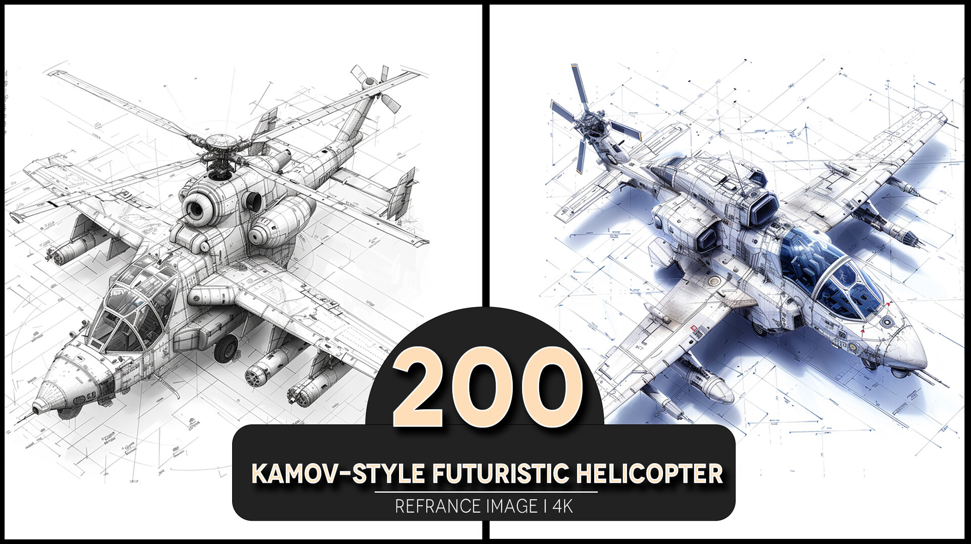 Pixel Ref - Kamov-style Futuristic Helicopter 4K Reference/Concept Images