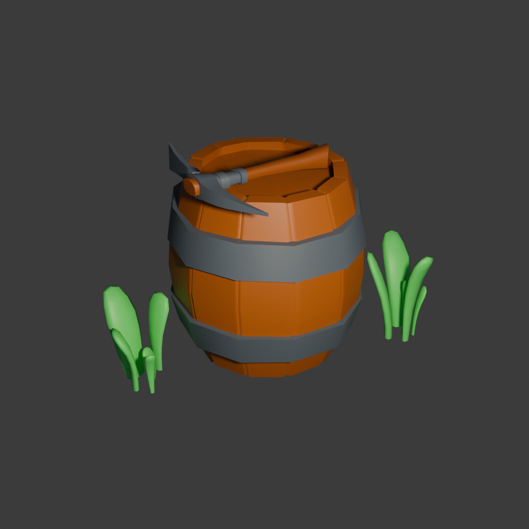 ArtStation - Low-poly barrel and pickaxe