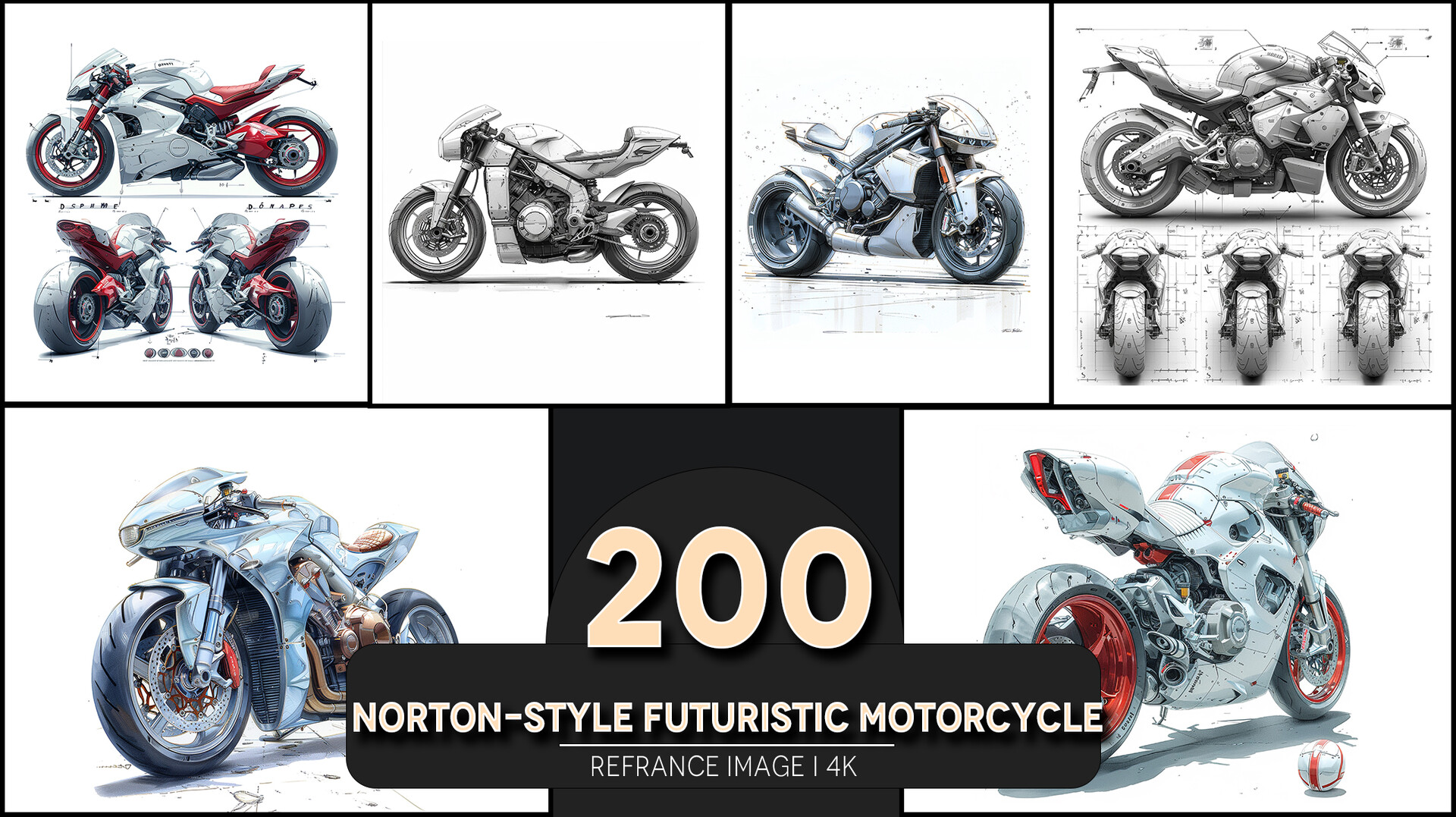 Pixel Ref - Norton-style Futuristic Motorcycle 4K Reference/Concept Images