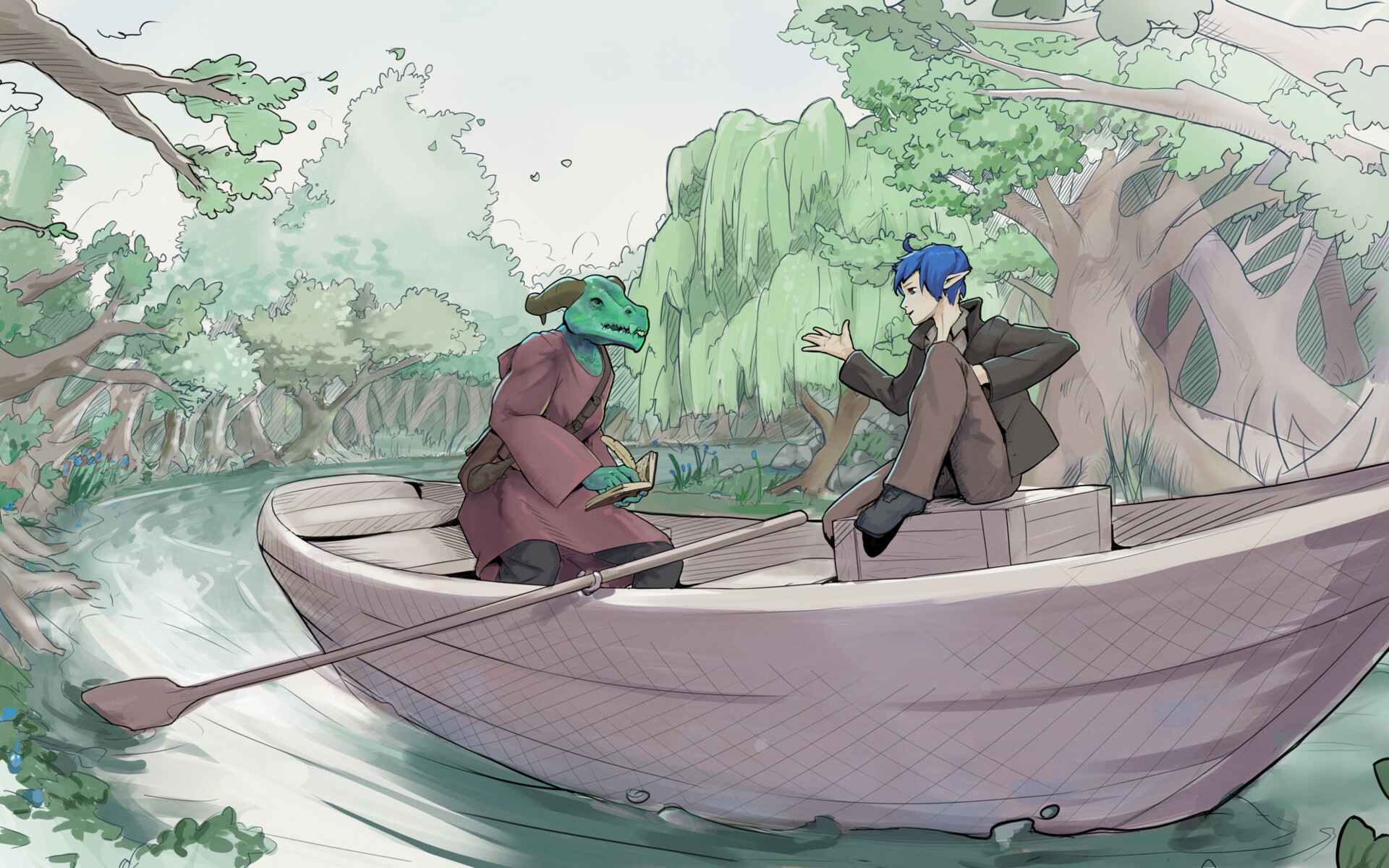 ArtStation - Conversation on a boat