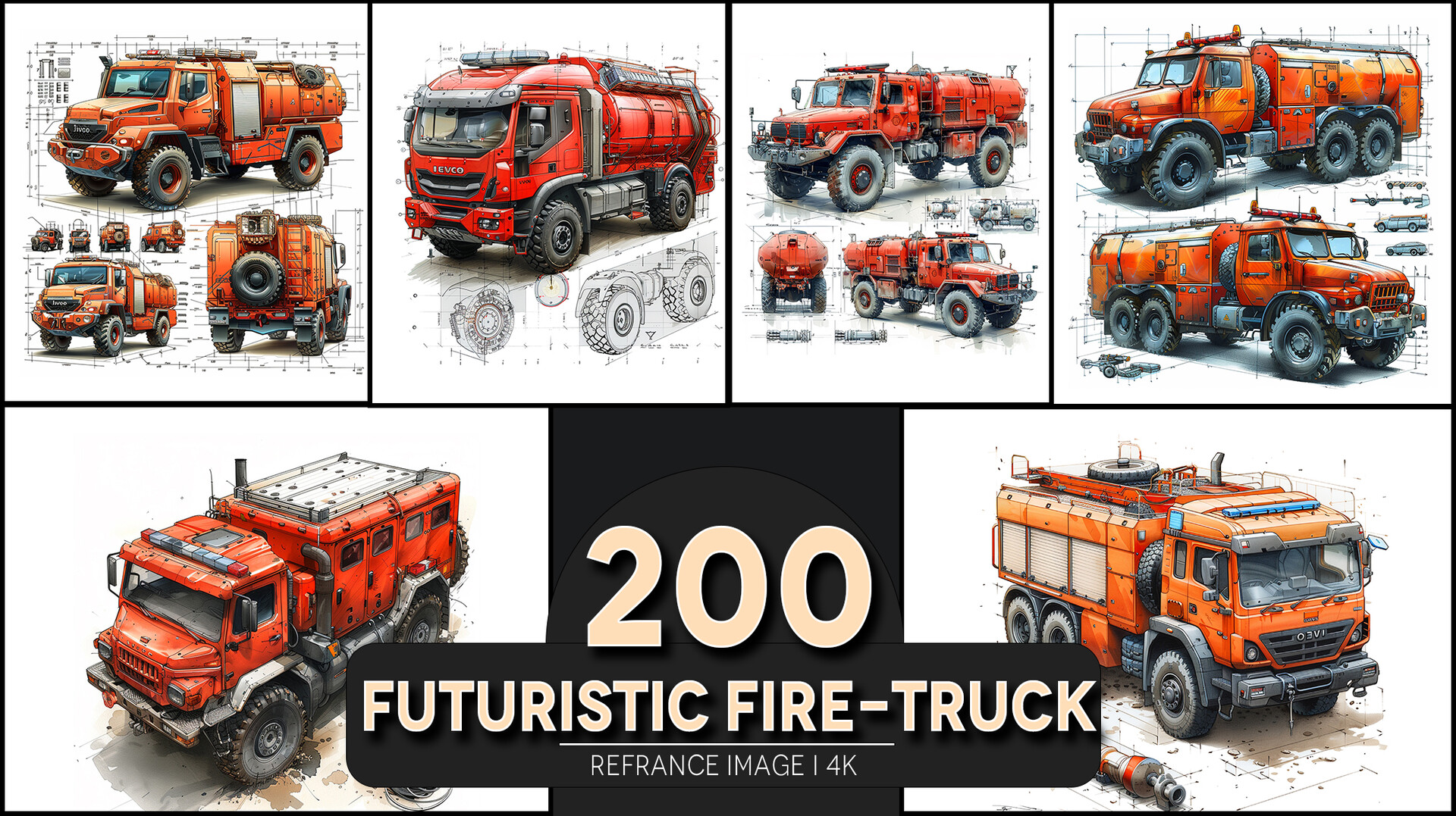 Pixel Ref - Futuristic Fire-Truck 4K Reference/Concept Images