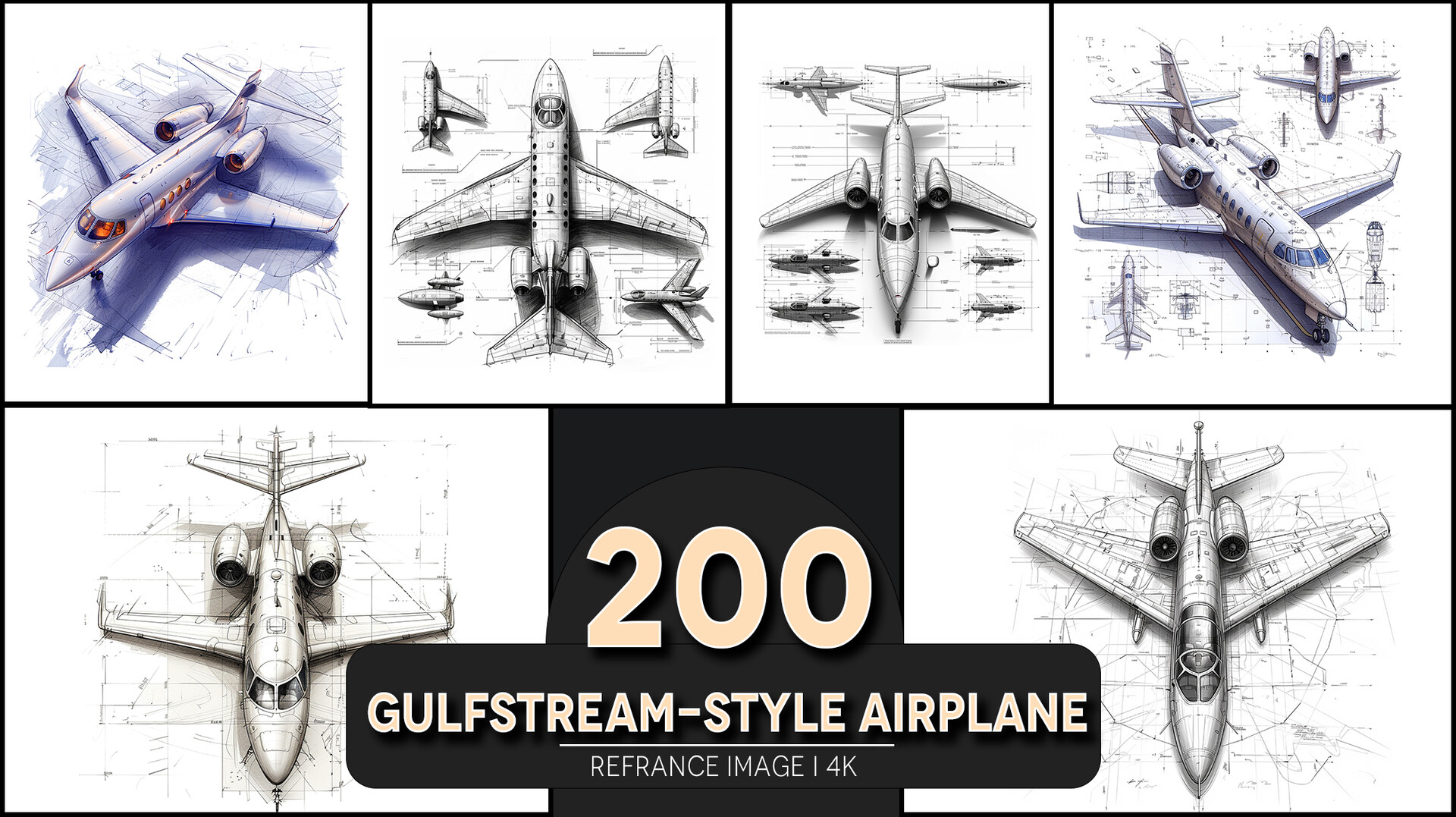Pixel Ref - Gulfstream-style Airplane 4K Reference/Concept Images
