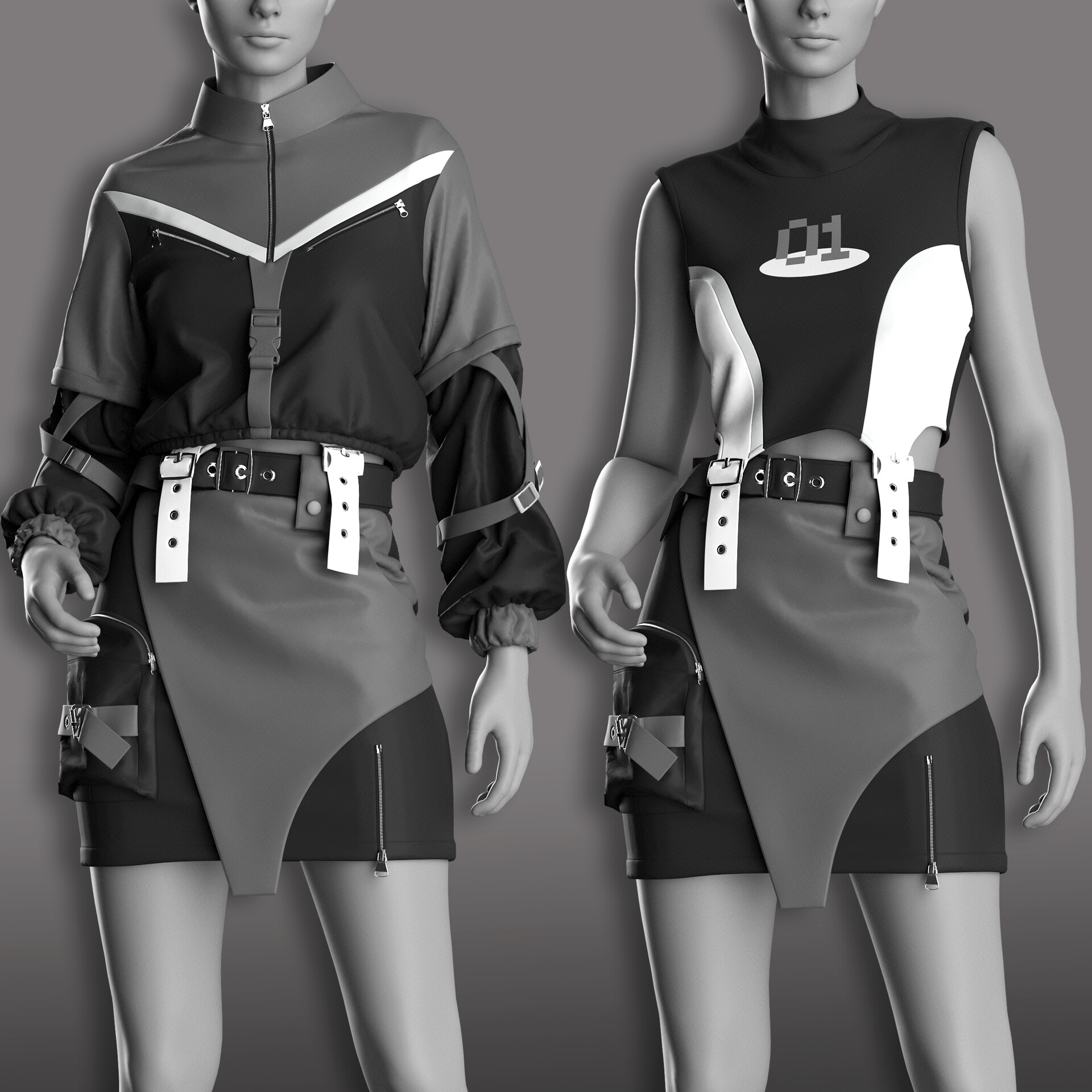 ArtStation - Techwear Girl Suit - Marvelous Designer / Clo Project