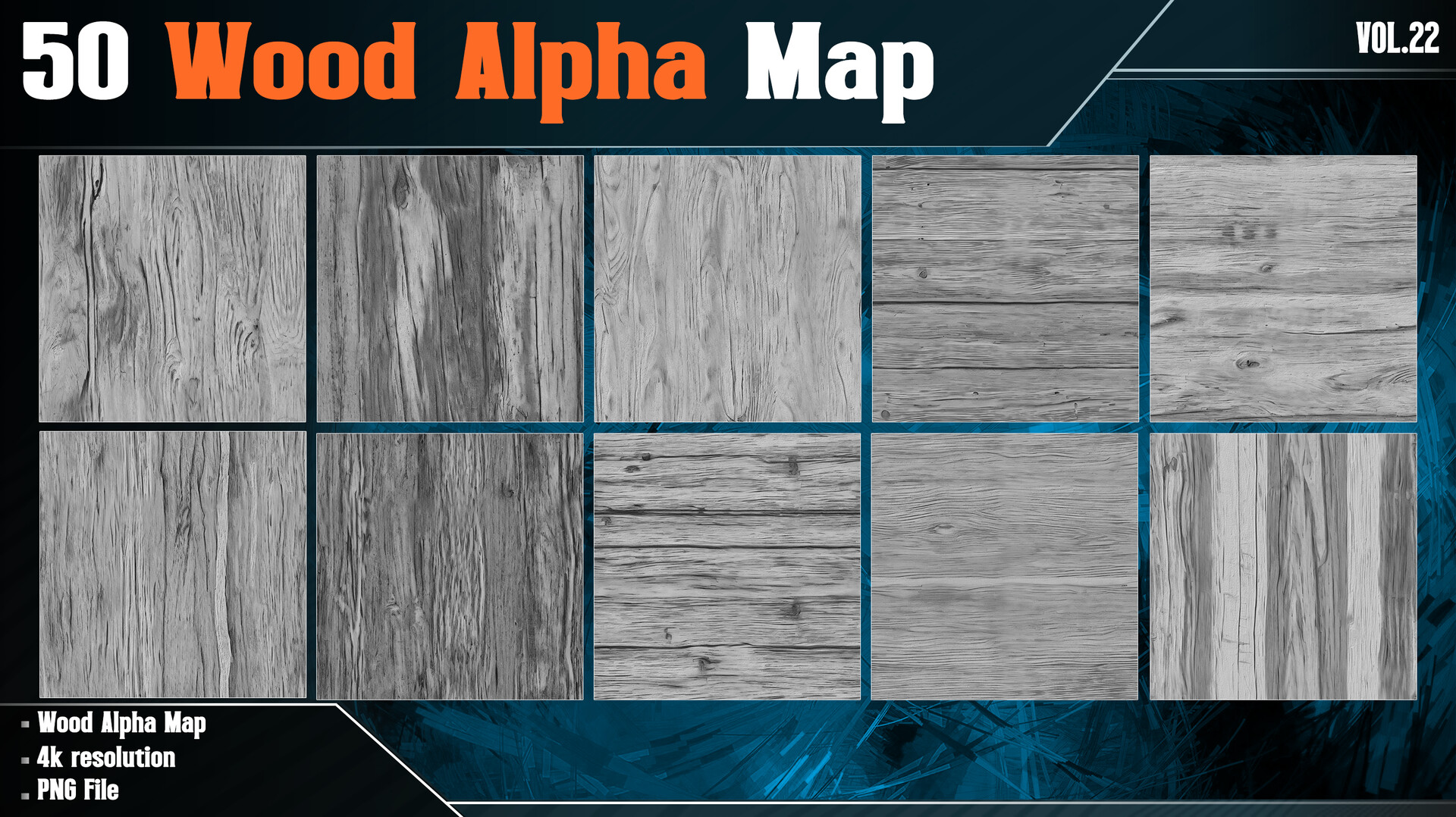 mehdi shahraki - 50 Wood Alpha Map - Vol.22 ( 4K PNG )