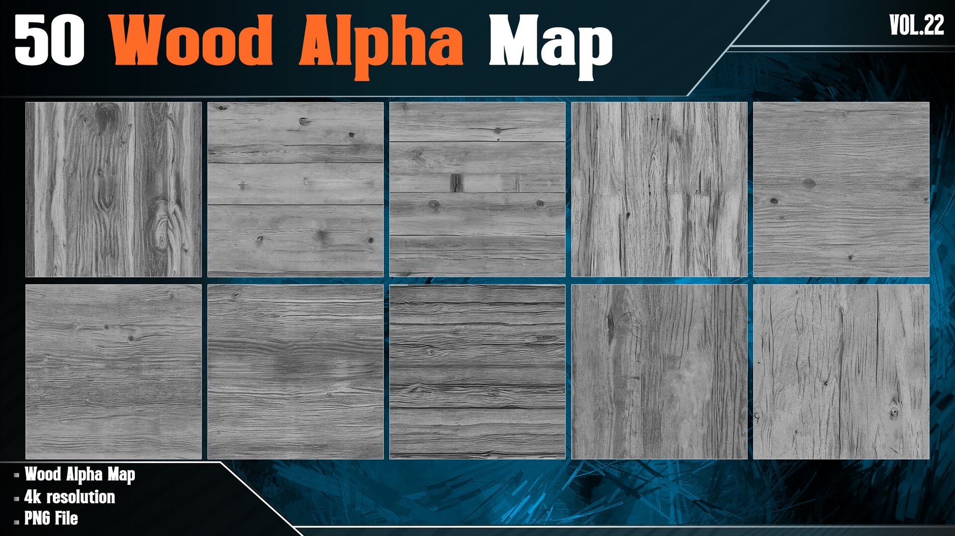 mehdi shahraki - 50 Wood Alpha Map - Vol.22 ( 4K PNG )