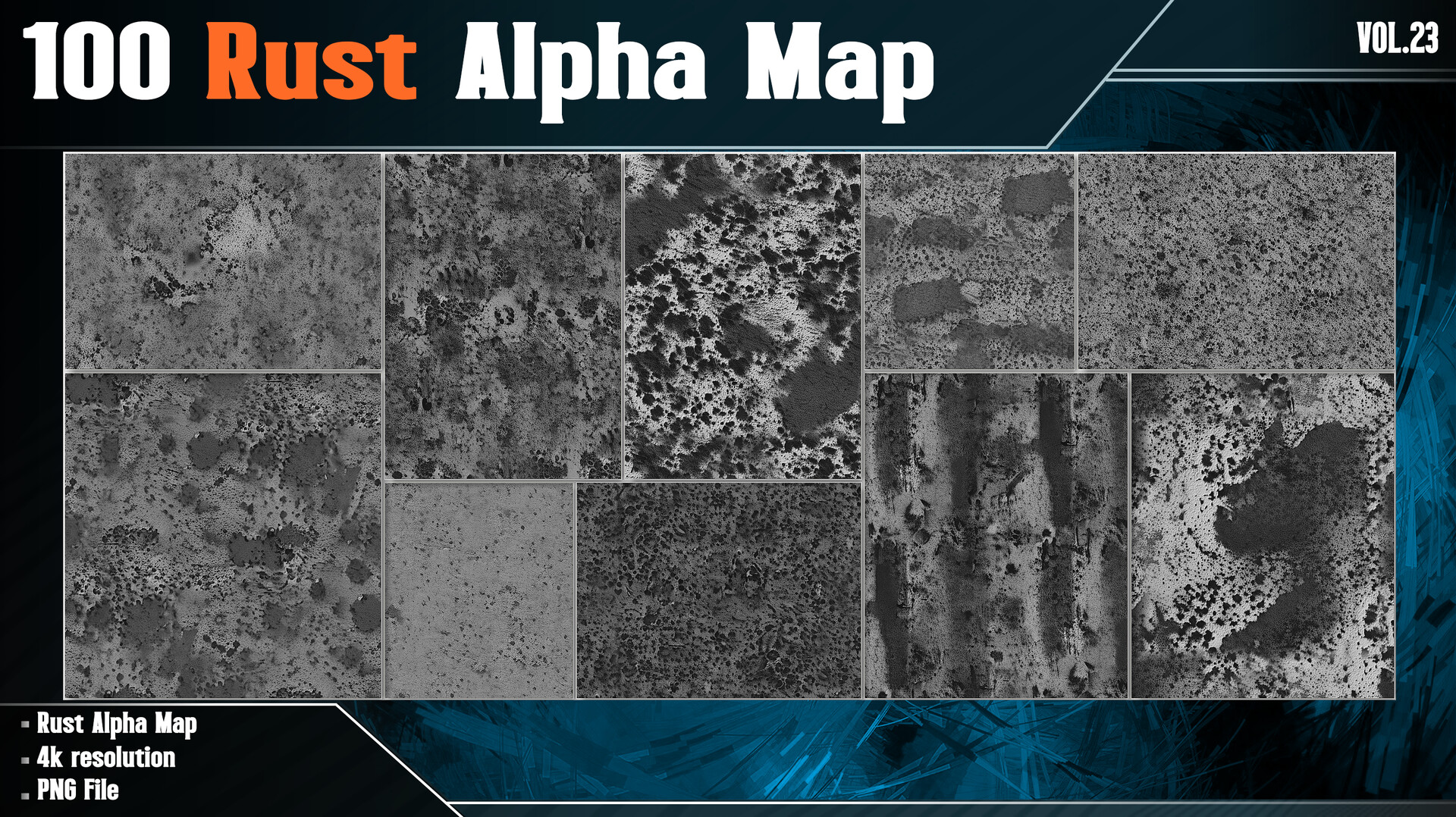 mehdi shahraki - 100 Rust Alpha Map - Vol.23 ( 4K PNG )