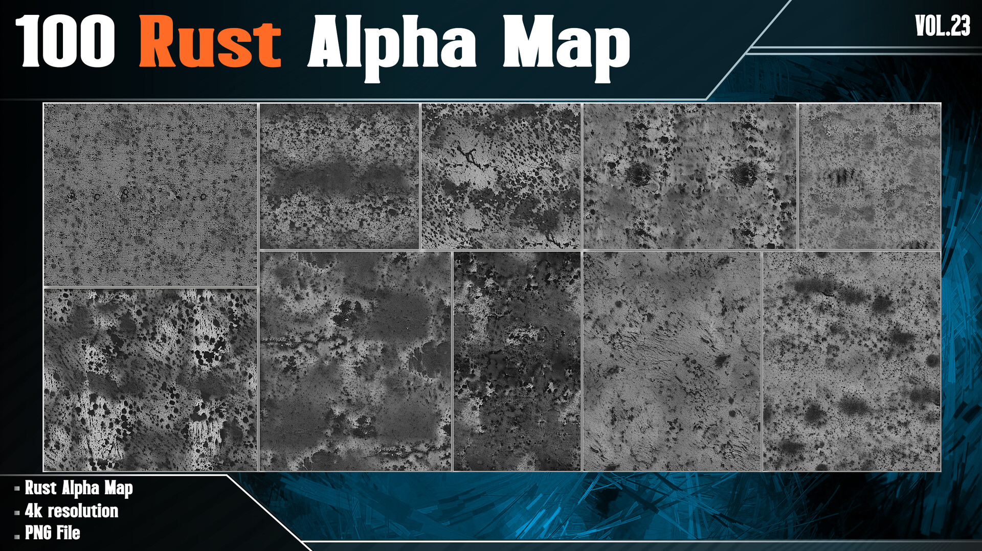 mehdi shahraki - 100 Rust Alpha Map - Vol.23 ( 4K PNG )